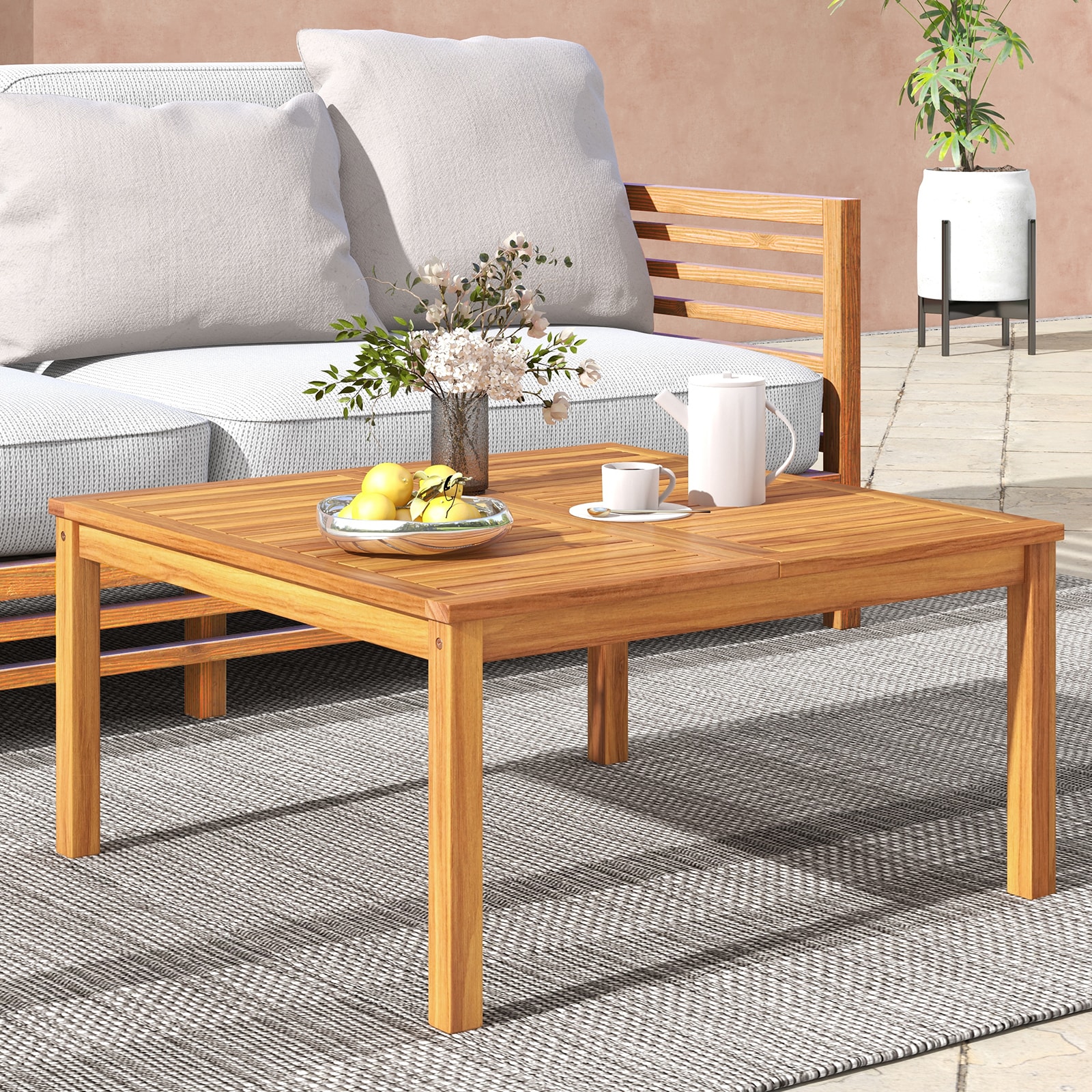 Volenca 35.5-in Solid Acacia Wood Patio Coffee Table with Slatted Top ...