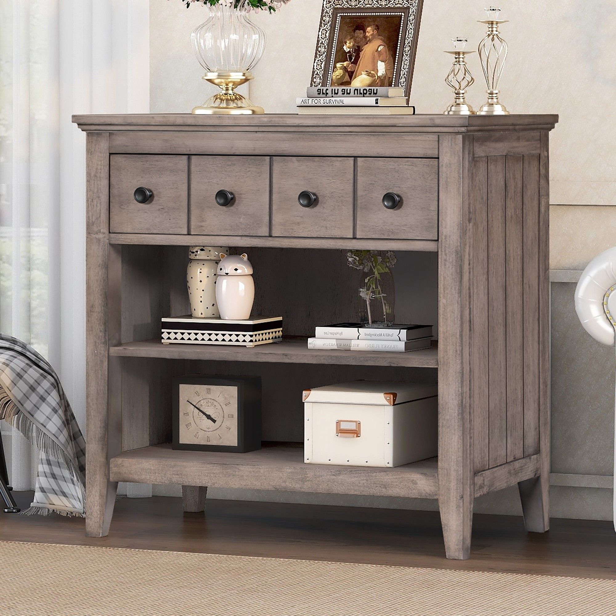 Yiekholo Brown Pine Nightstand in the Nightstands department at Lowes