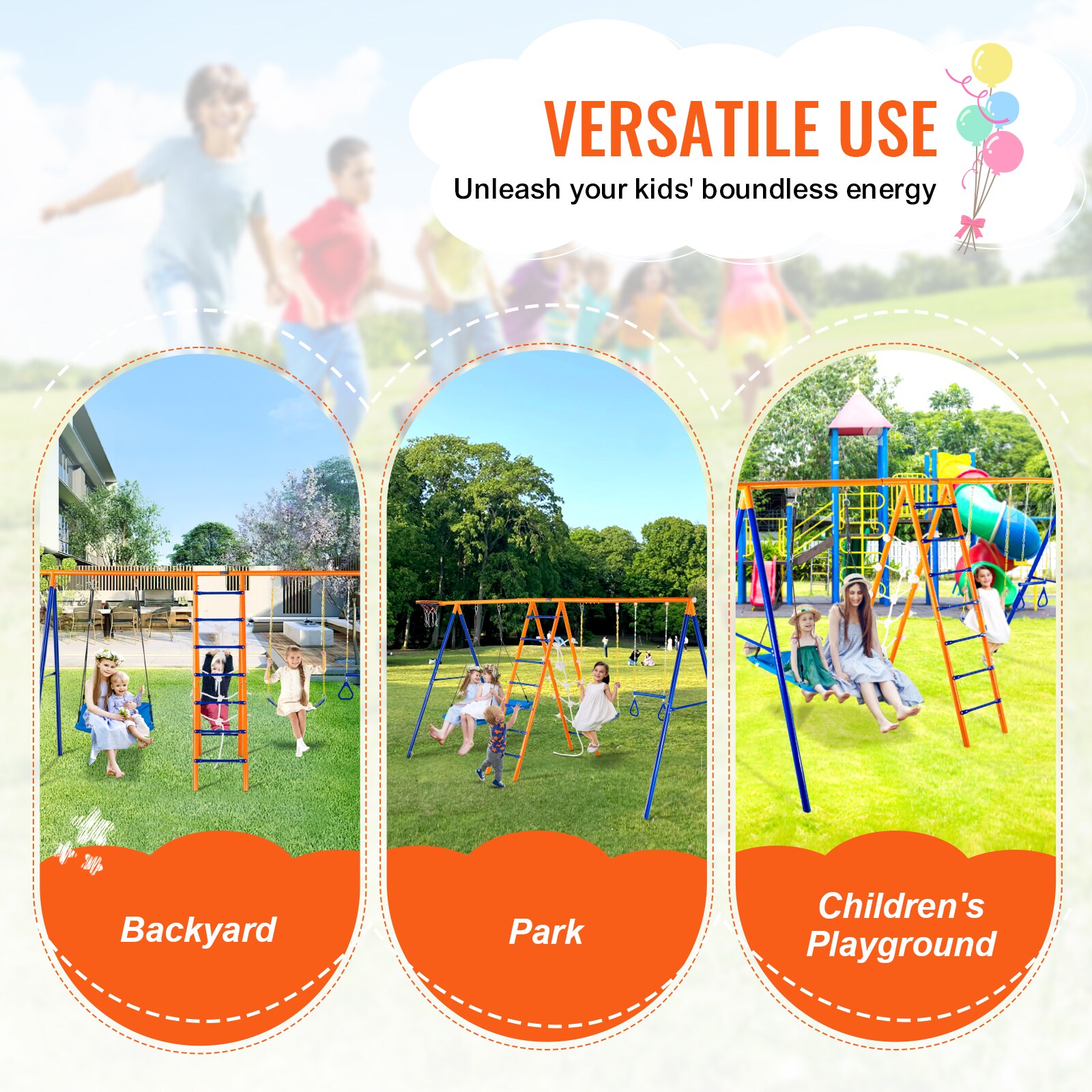 GIVIMO Swing Sets for Backyard 6-in-1 with 2 Swings Trapeze Bar ...