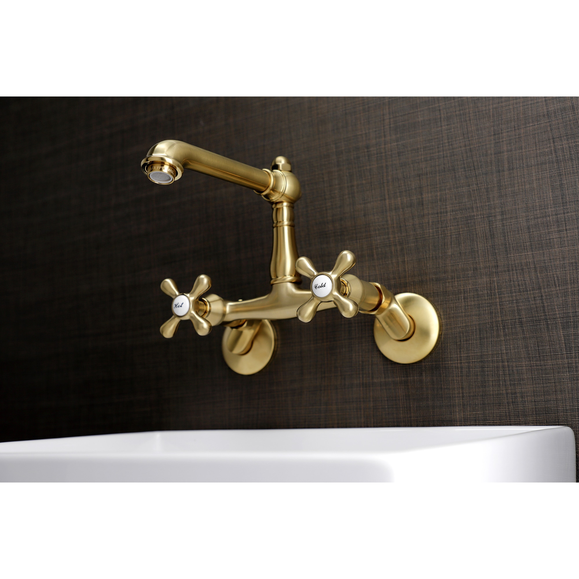 Kingston Brass English Country Brushed Brass Double Handle Wall-mount ...
