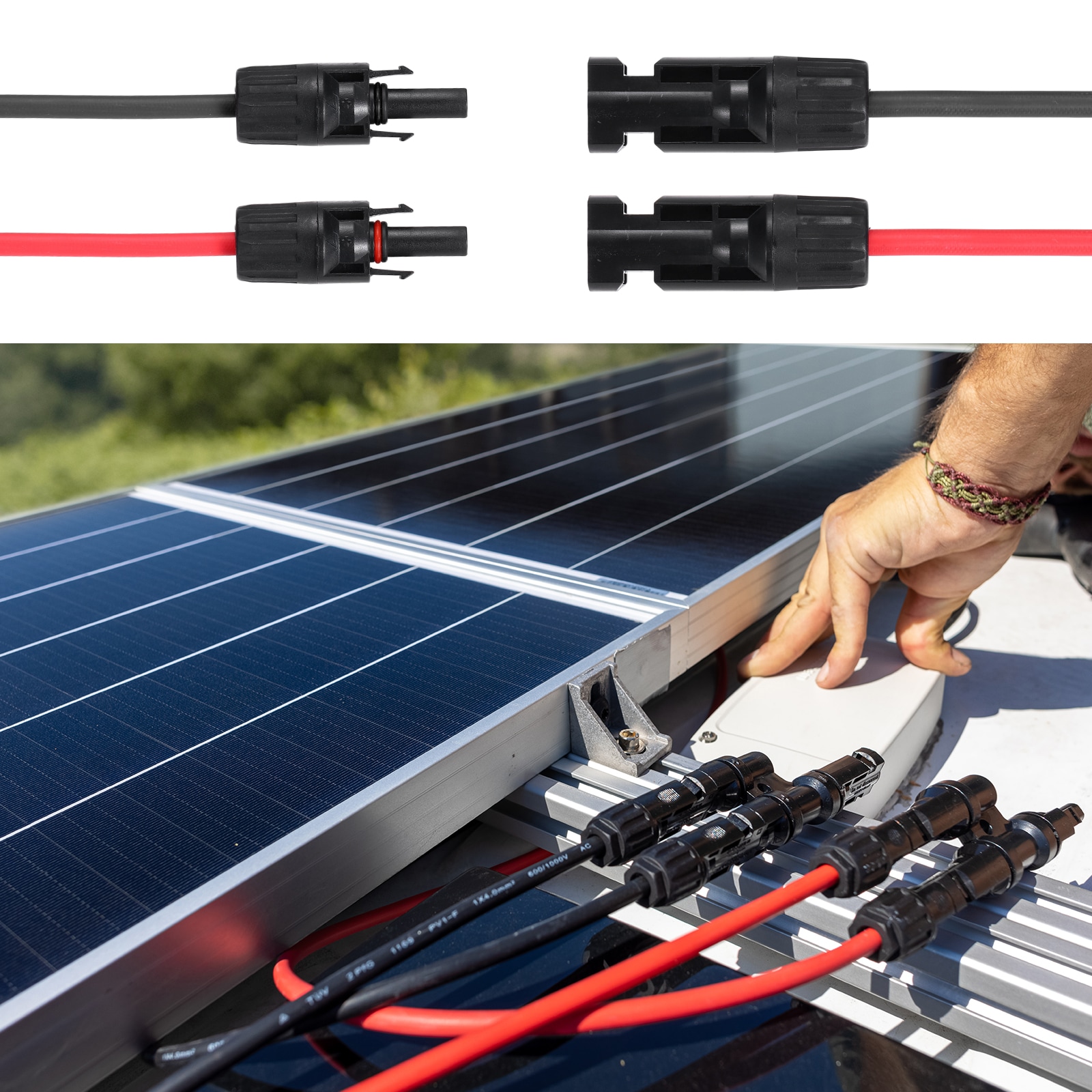Unique Bargains 1pair Flat Solar Panel Connector Cable 12AWG 1500V Male ...