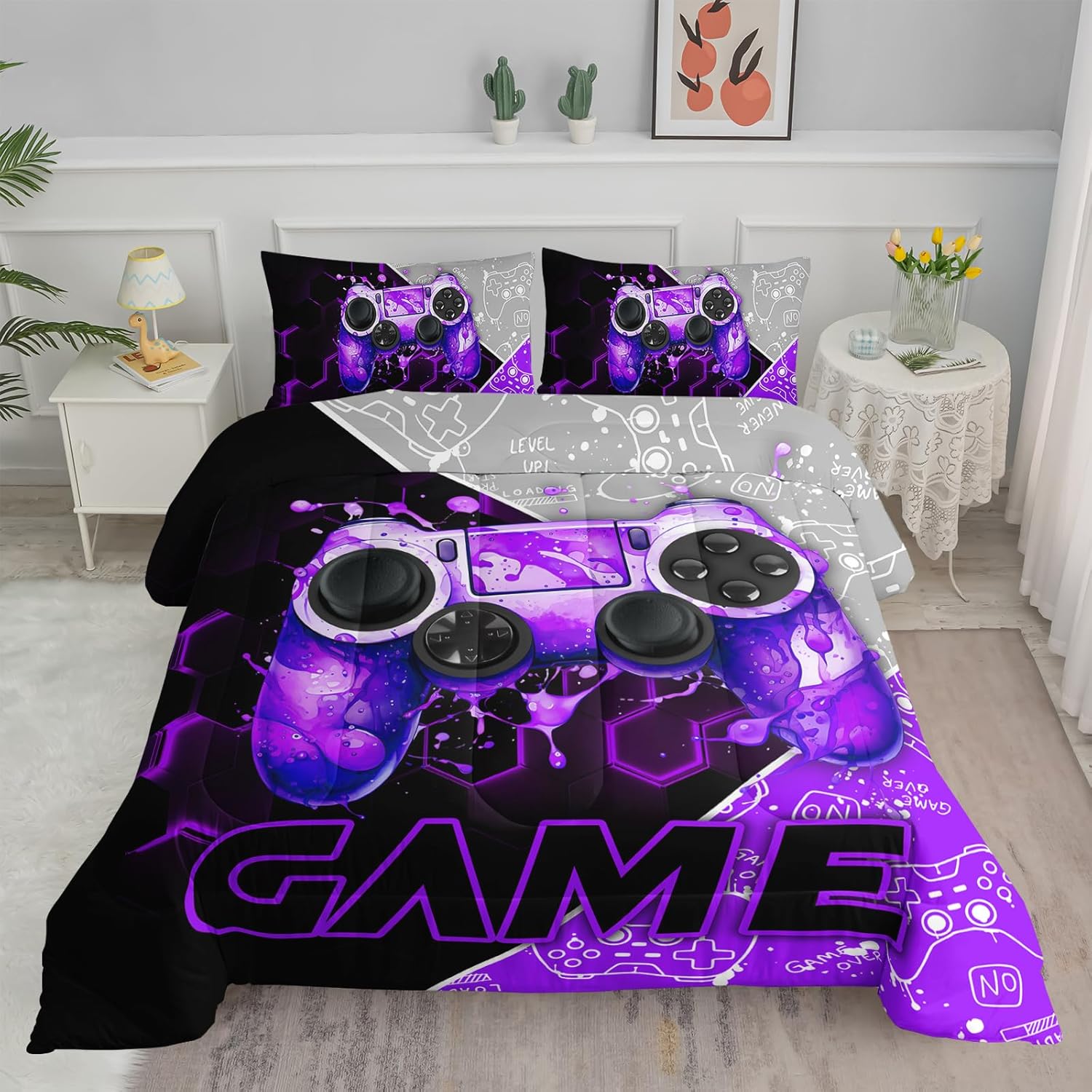 Game Console Comforter Bedding Set With 1 Quilt 2 Pillowcases For Teens ...