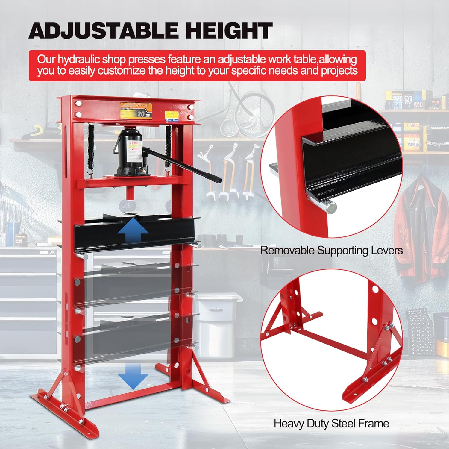 GAOMON 20 Ton Hydraulic Shop Press H Frame Garage Press with Adjustable ...
