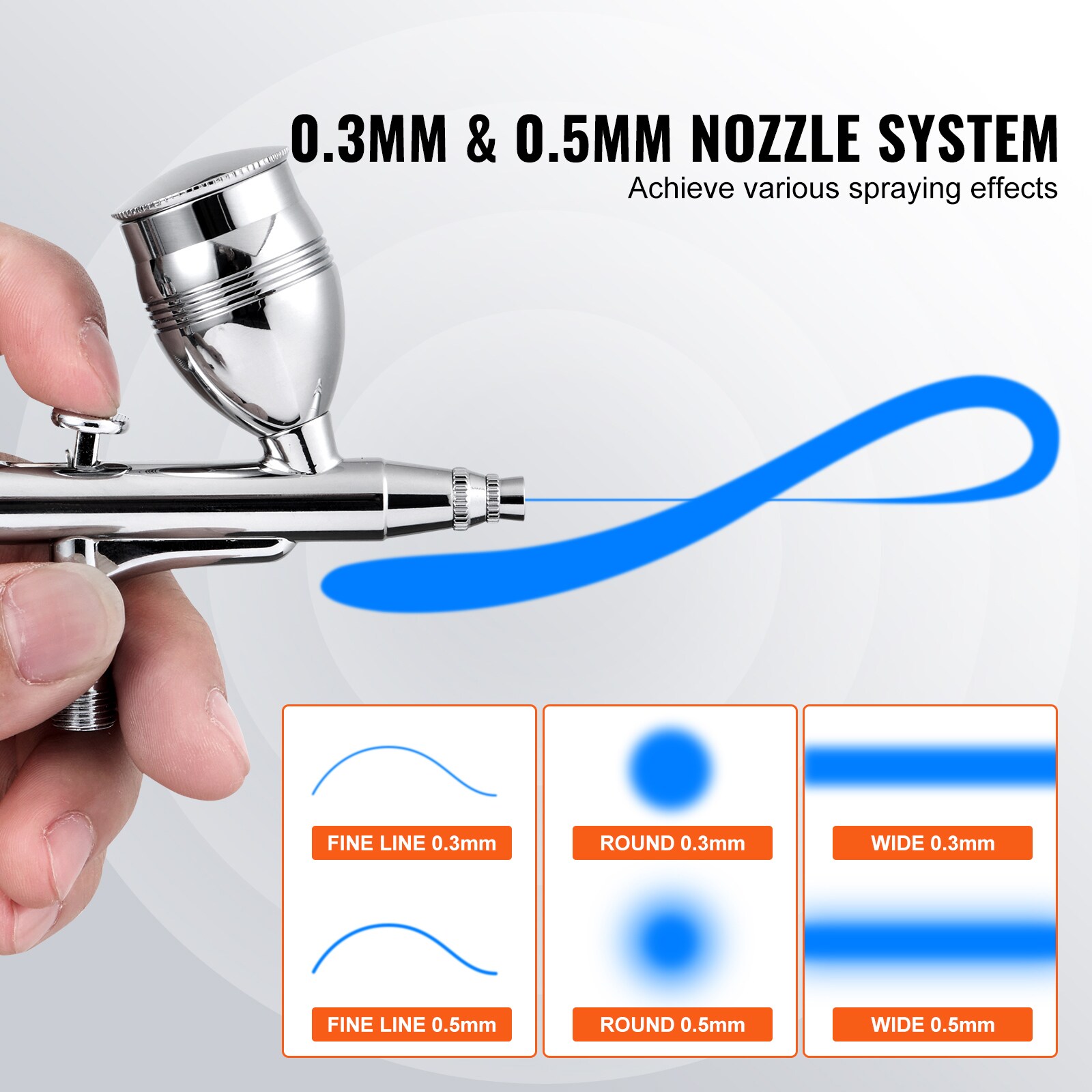 VEVOR Airbrush Gun Dual Action Gravity Feed with 0.3 mm and 0.5 mm ...