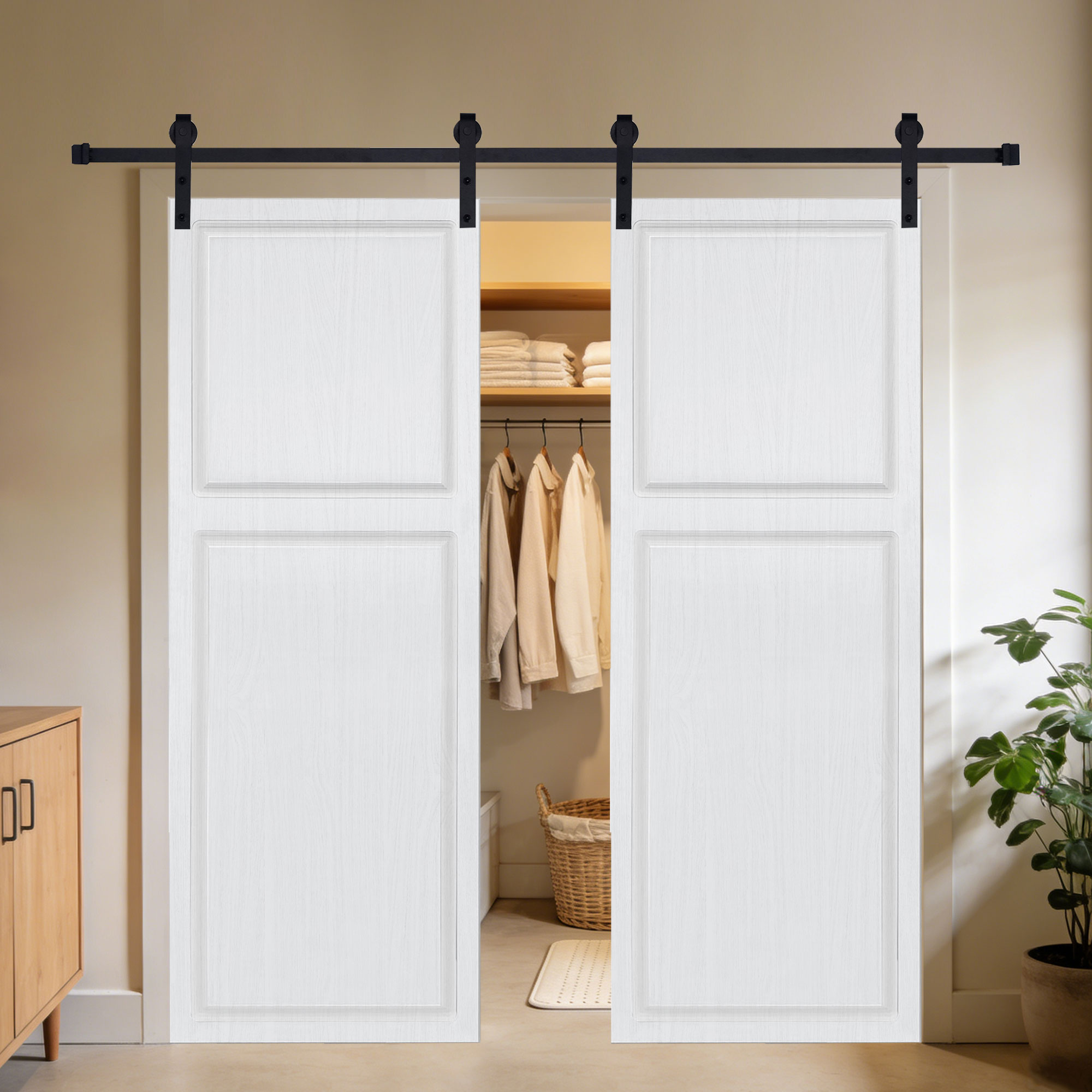 Wooakway Double Modern 2 panel 36 in. x 84 in. MDF white walnut Barn ...