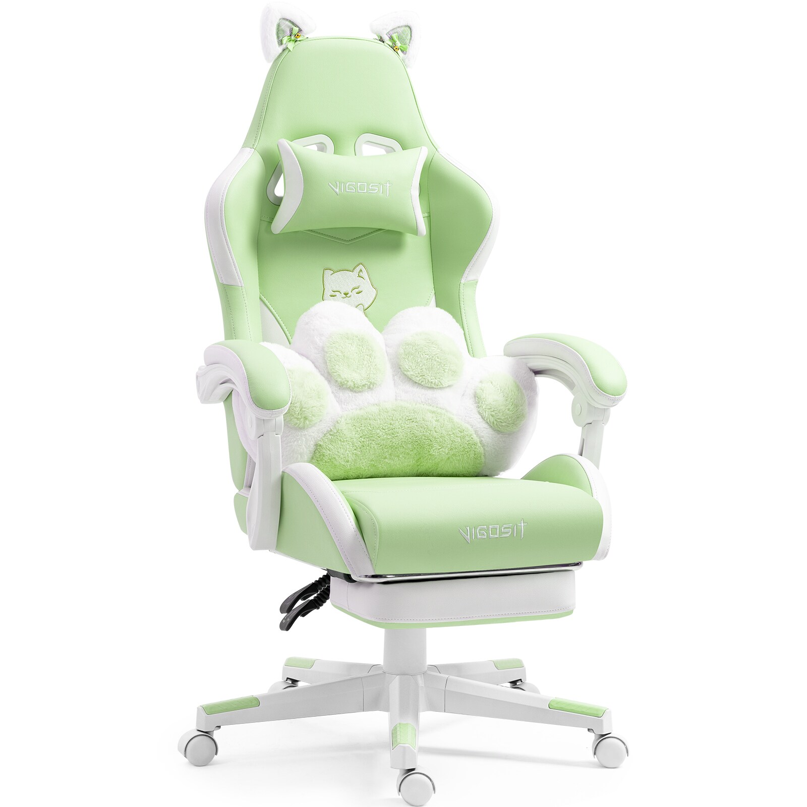Wooakway 18 in. Cute Cat Gaming Chair with Paw Lumbar Cushion for Teen ...