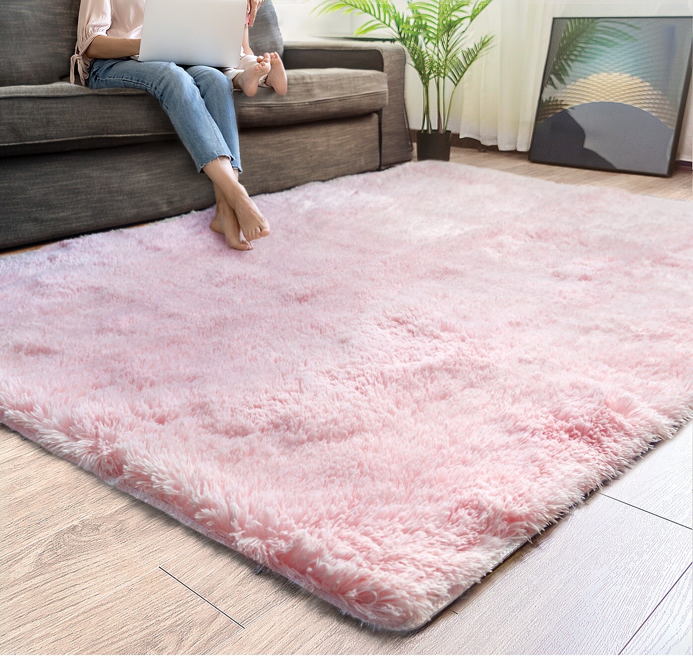 Rug Branch Alba 3' x 5' Contemporary Solid Pink Plush Indoor Area Rug ...