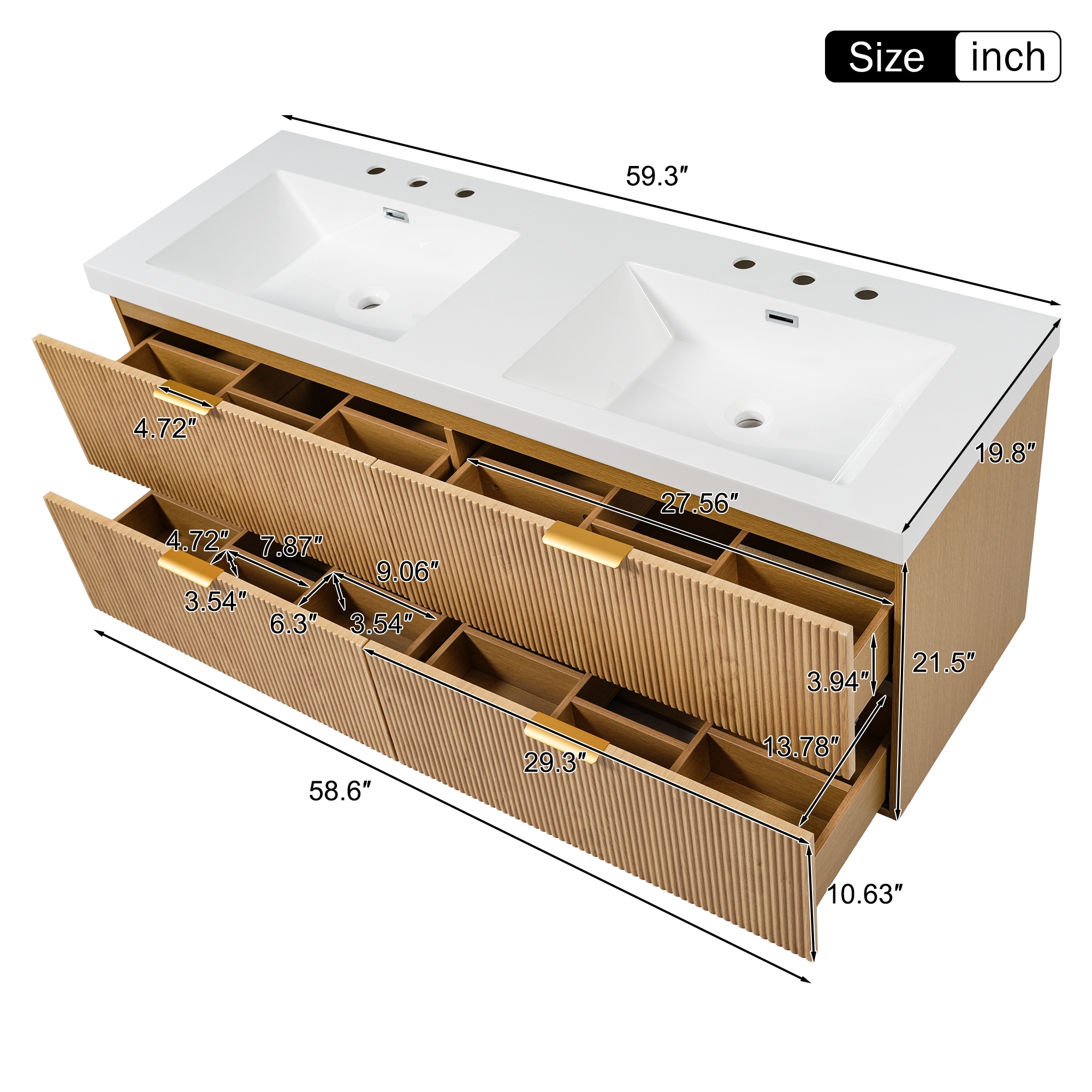 Huluwat Double Sink Bathroom Vanity with SMC Top Painted MDF Cabinet ...