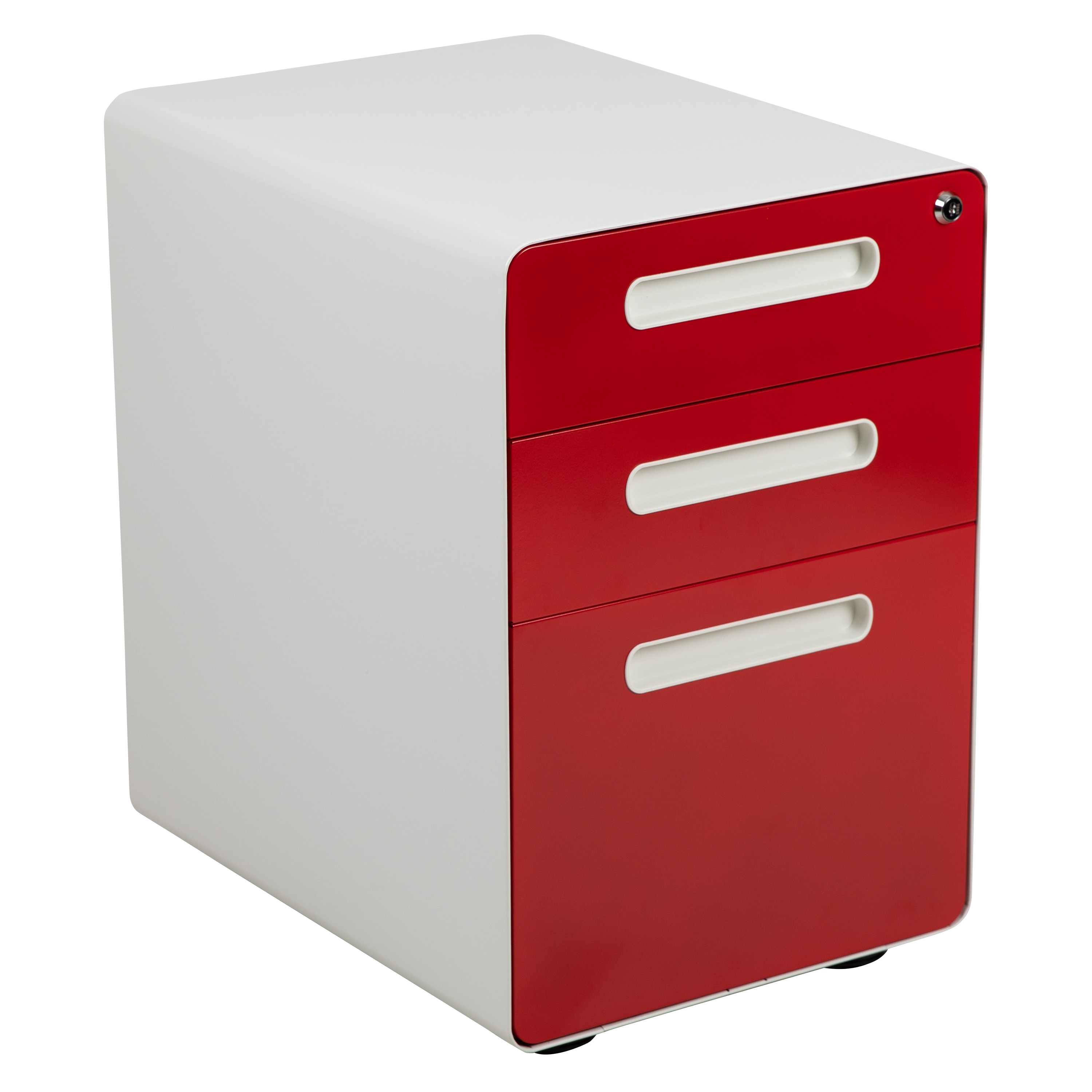 Emma + Oliver Ergonomic 3-Drawer Mobile Locking Filing Cabinet-White ...