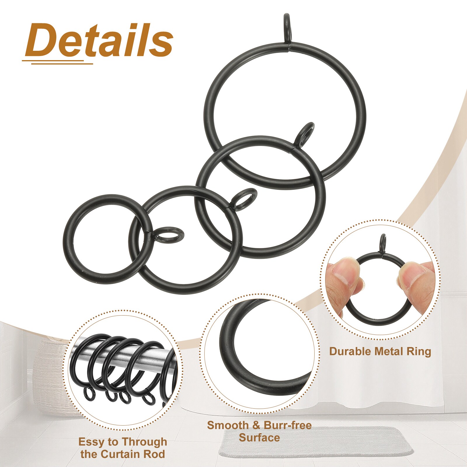 PATIKIL 2 Inch Inner Dia Curtain Rod Rings with Eyelets 30 Pcs Metal ...