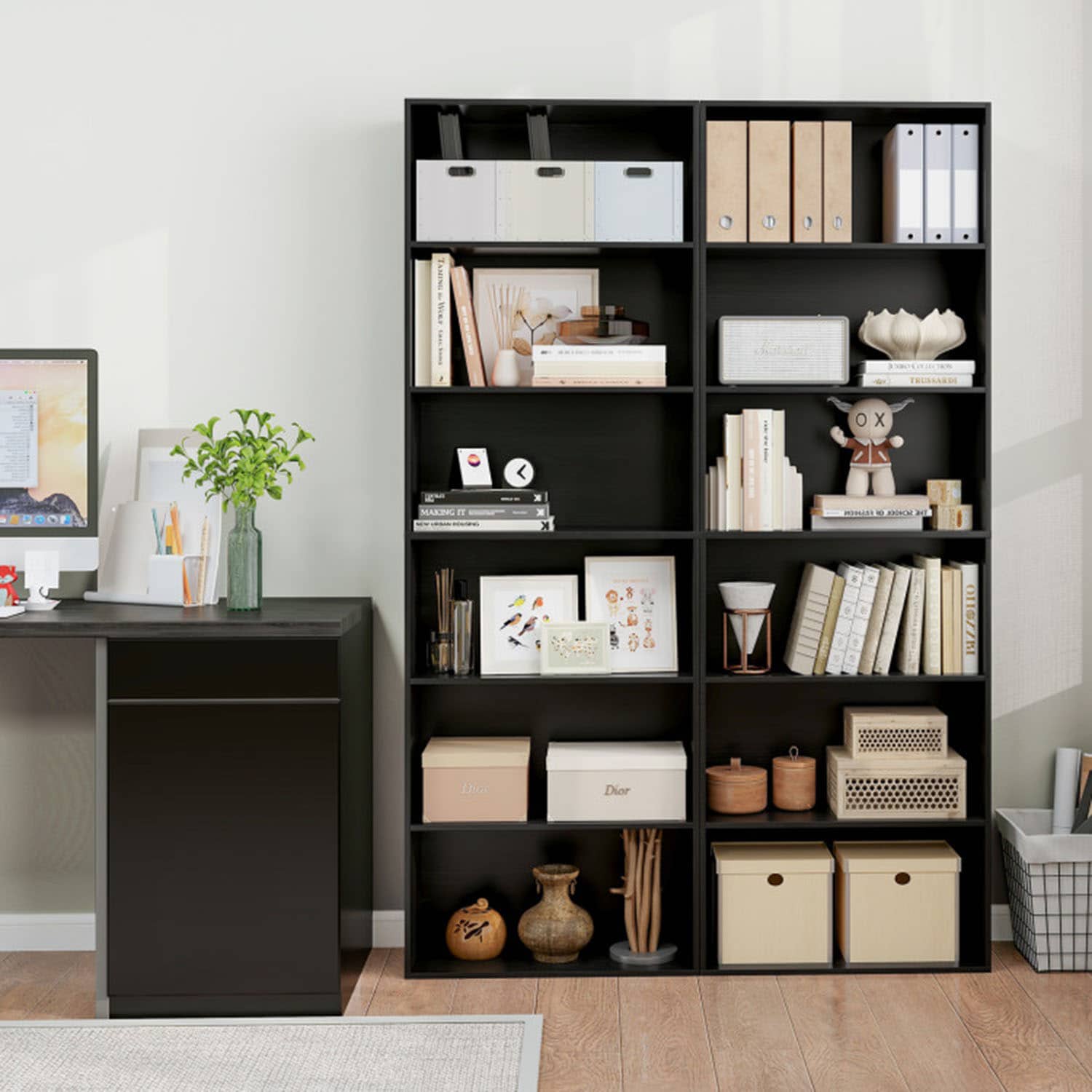 LUCKY ONE 6 Tier Bookcase with 6 Open Shelves and Anti Tip Wall Anchor ...