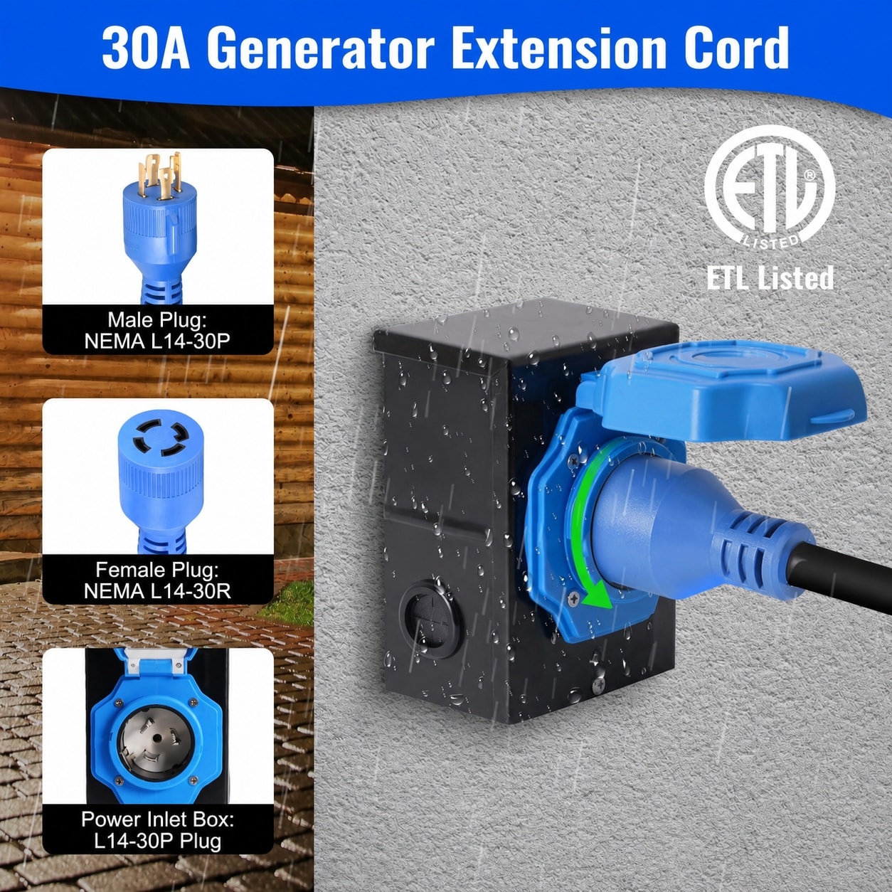 Misopily 30 Amp Generator Extension Cord Kit 30 Foot 4 Prong NEMA L14 ...