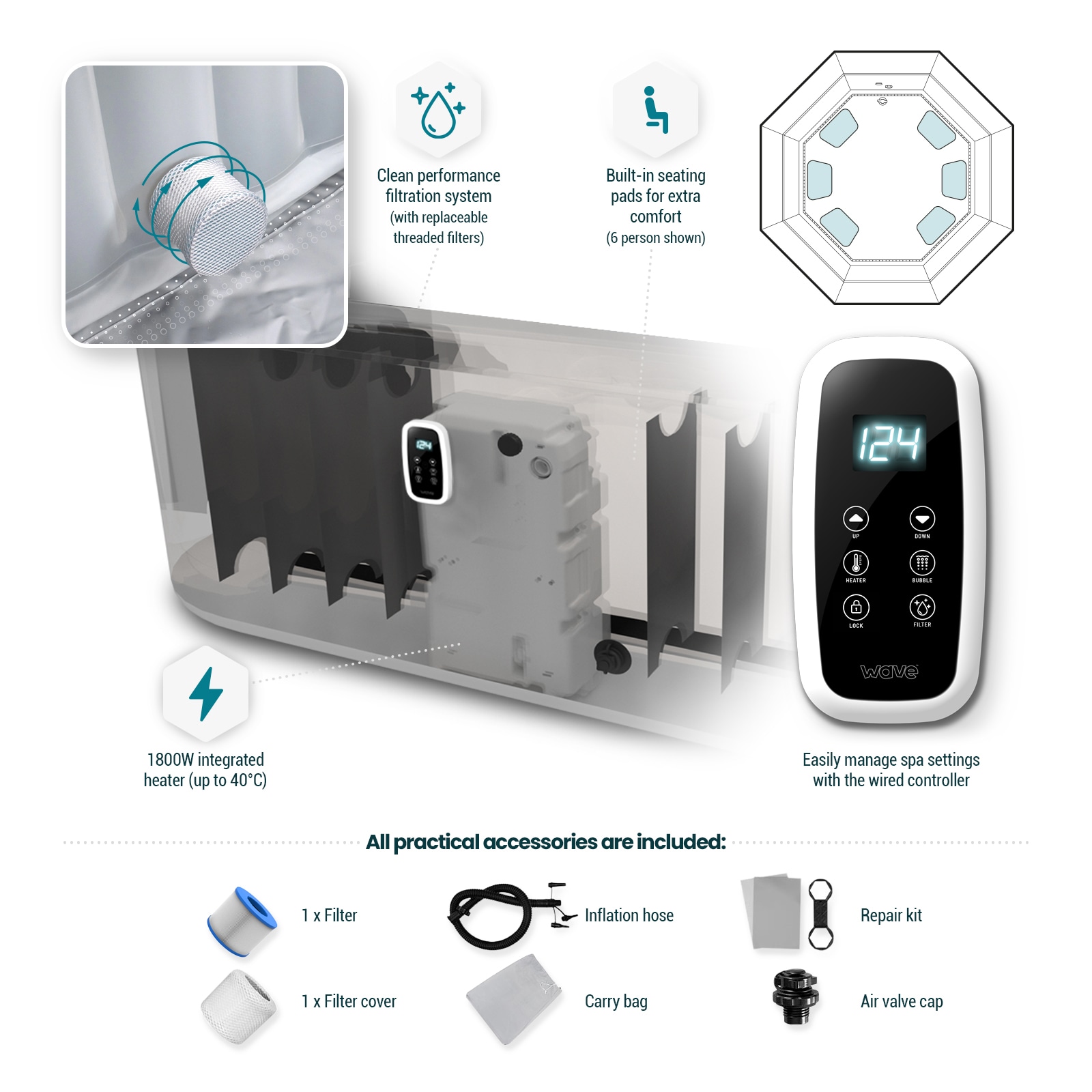 Wave 77-in x 25.6-in 6-Person Inflatable Hot Tub AEG6NAVYUS at Lowes.com