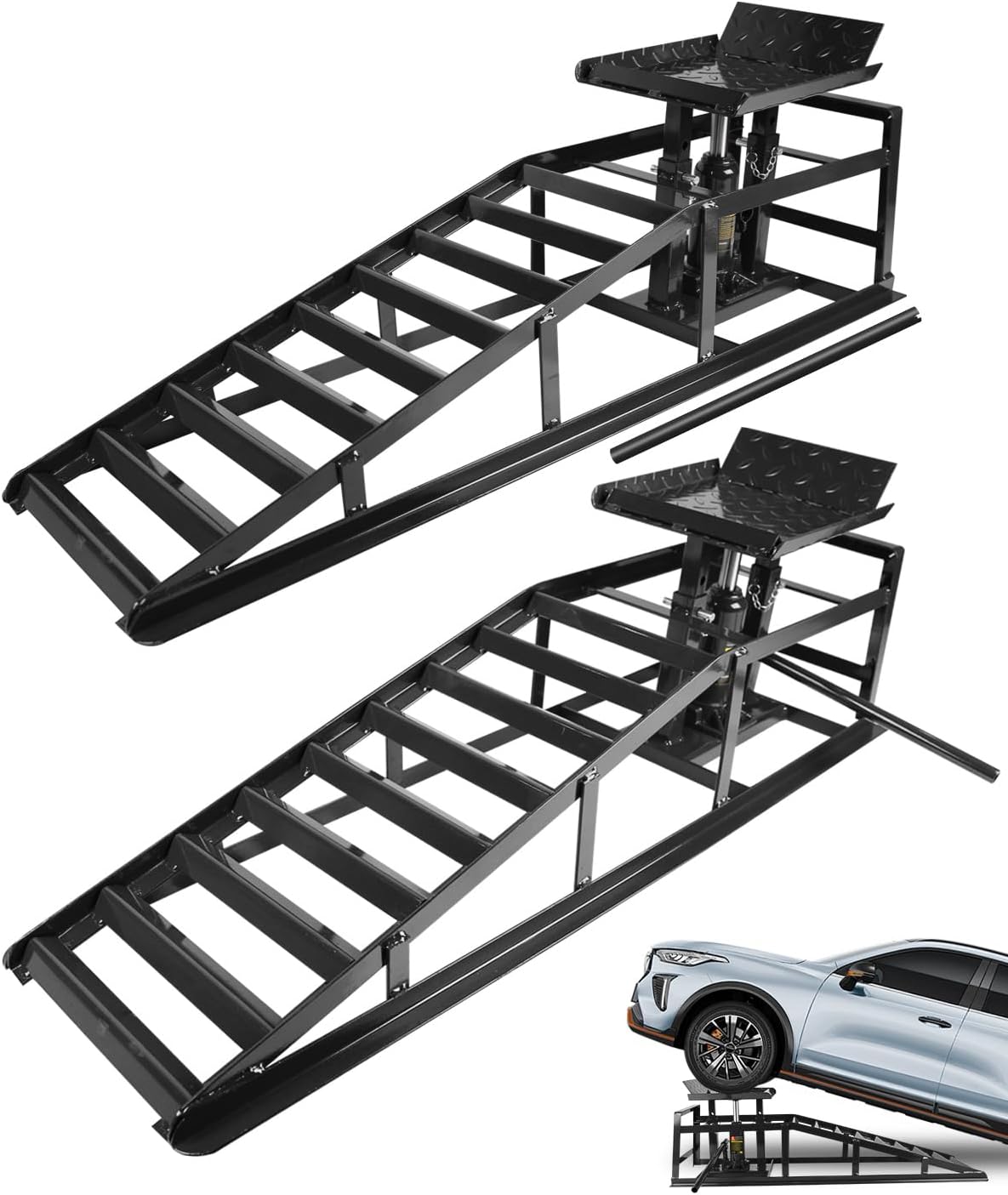 Garvee 5 Ton Hydraulic Car Ramps Adjustable 9.3-14 In Vehicle Lift ...