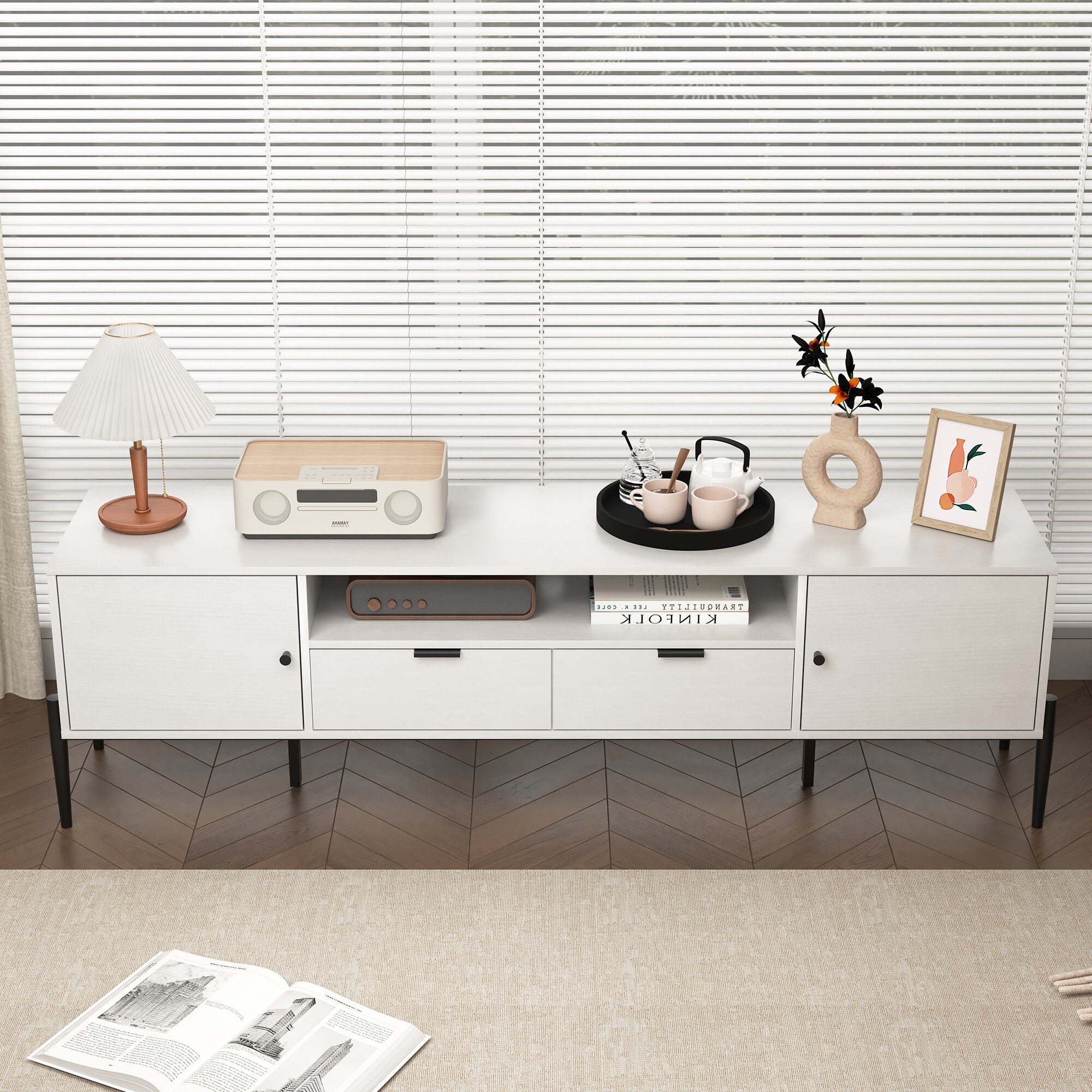 Fun Orange Farmhouse/Rustic Gray Tv Cabinet (Accommodates TVs up to 65 ...