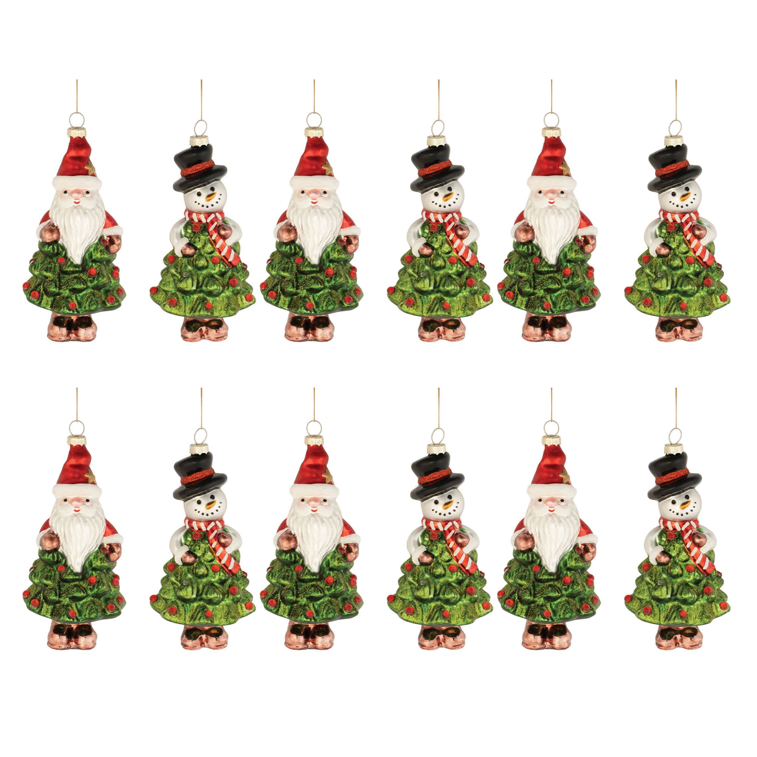 Melrose International Glass Santa and Snowman Christmas Tree Ornament ...