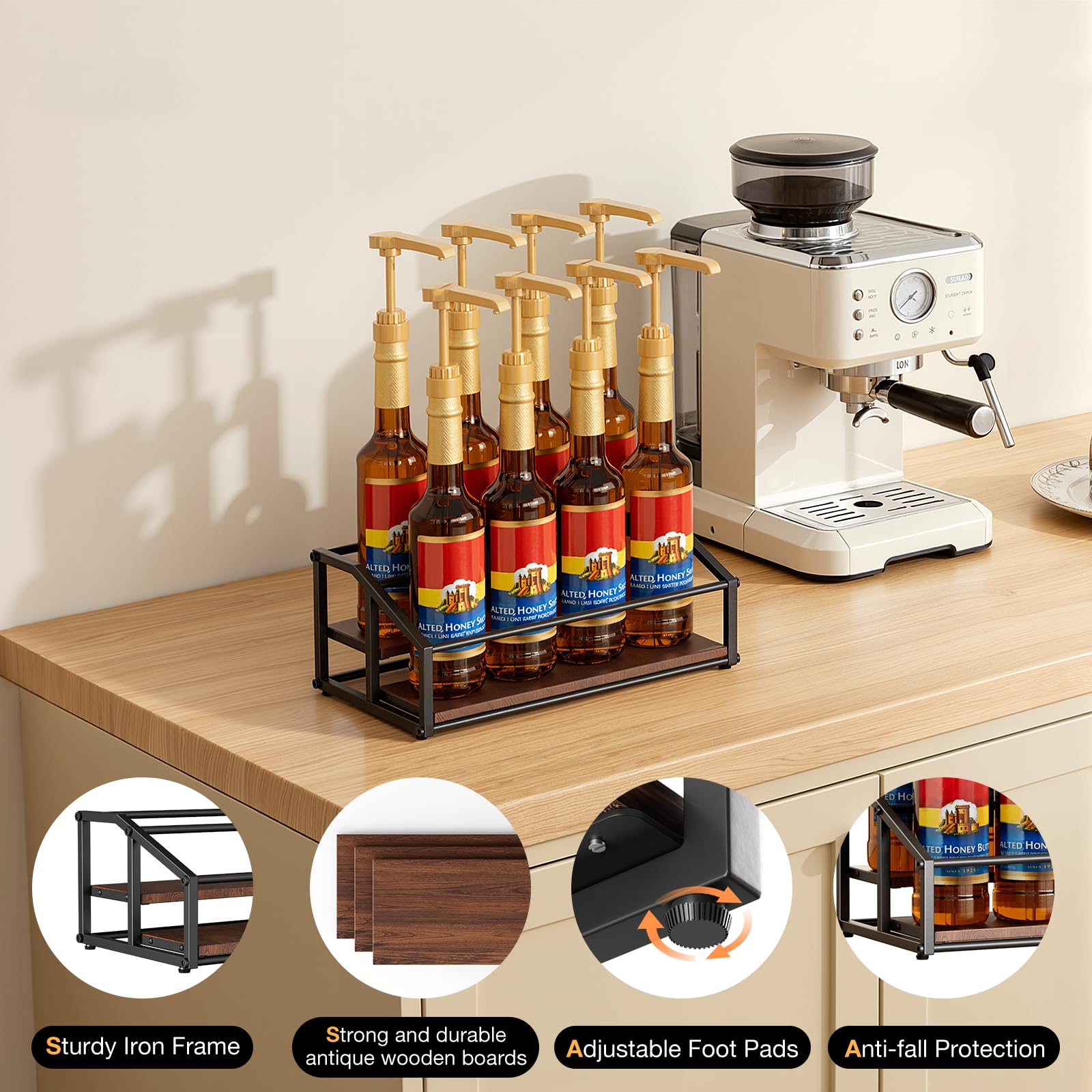 Misopily 2 Tier Coffee Syrup Organizer Rack Holds 10 Bottles 14.25 in L ...