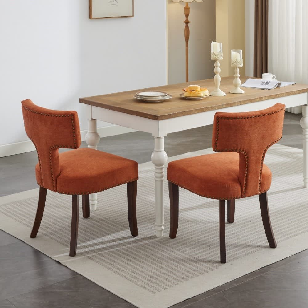 Coolbibila Mid Century Modern Orange Linen Upholstered Dining Chairs ...