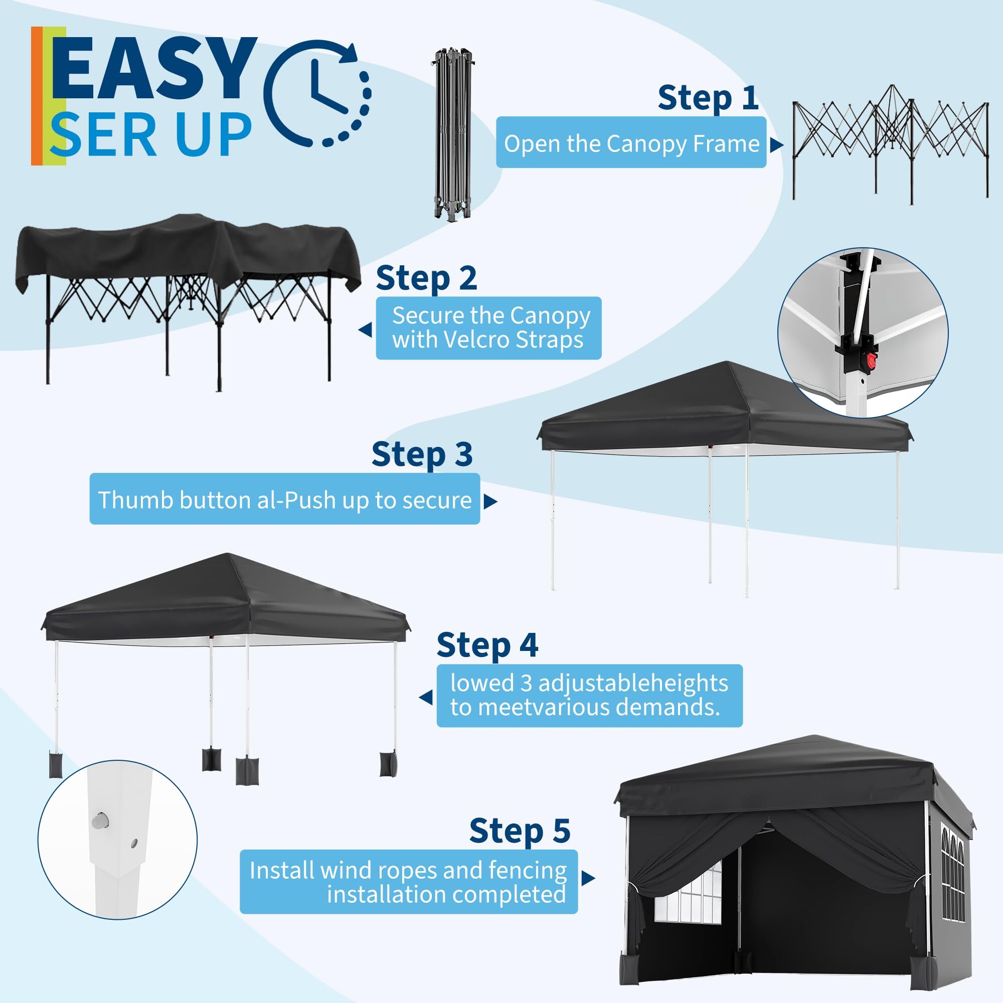 GarveeLife Easy Pop Up Canopy Tent Waterproof Outdoor Portable Canopy ...