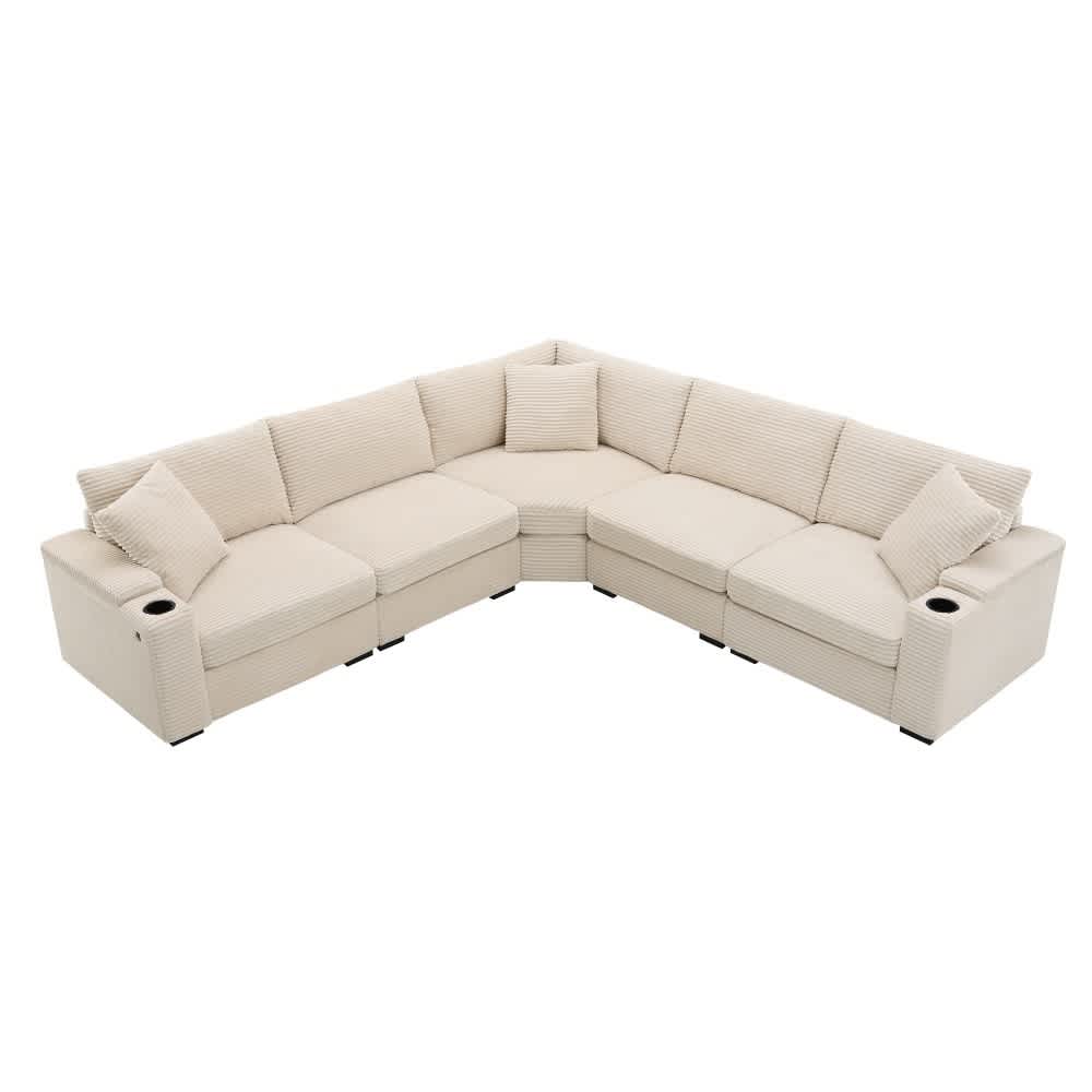 Coolbibila 104 in Modern Beige Corduroy L Shaped Modular Sectional Sofa ...