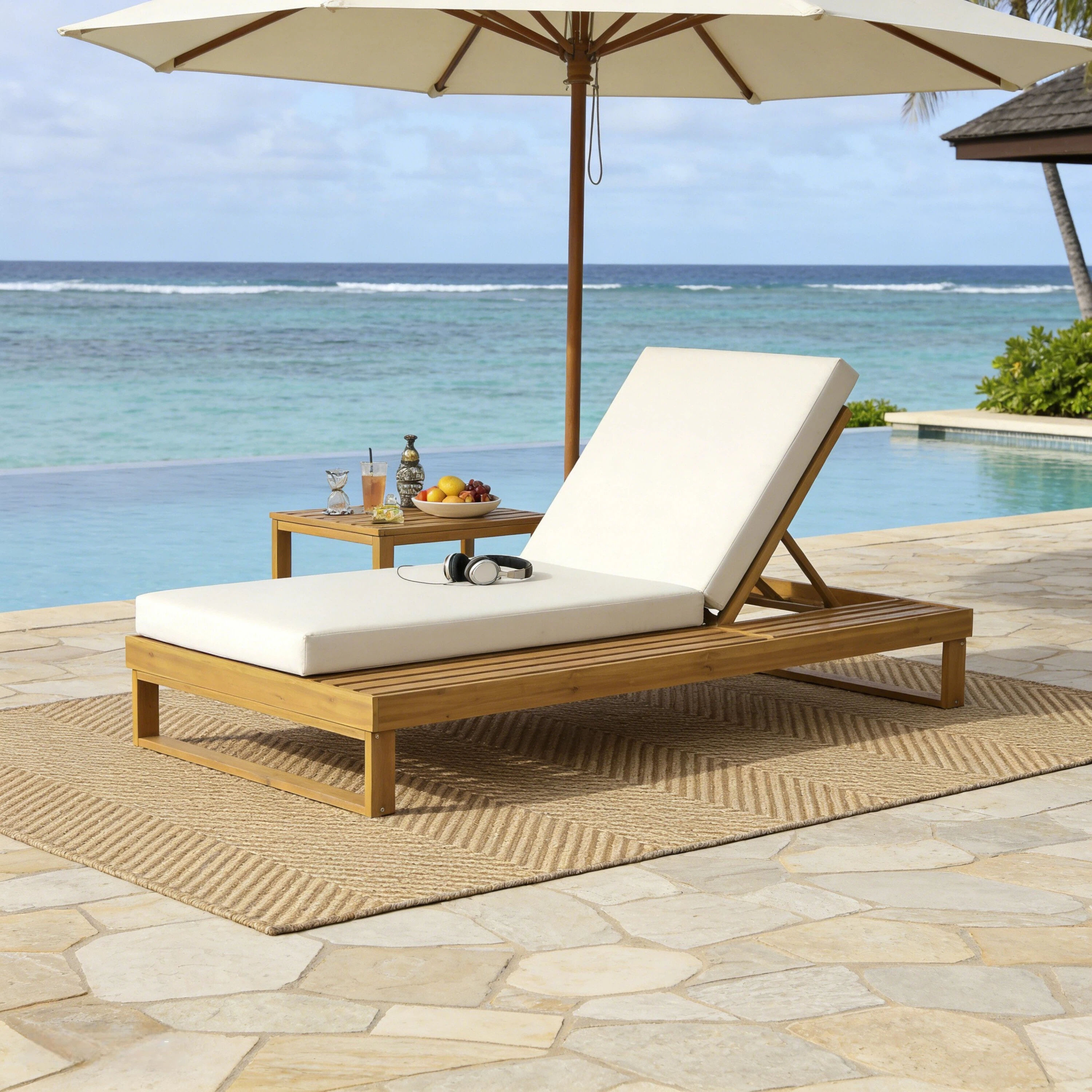 Christopher Knight Home Modern Outdoor Acacia Wood Chaise Lounge with 4 ...