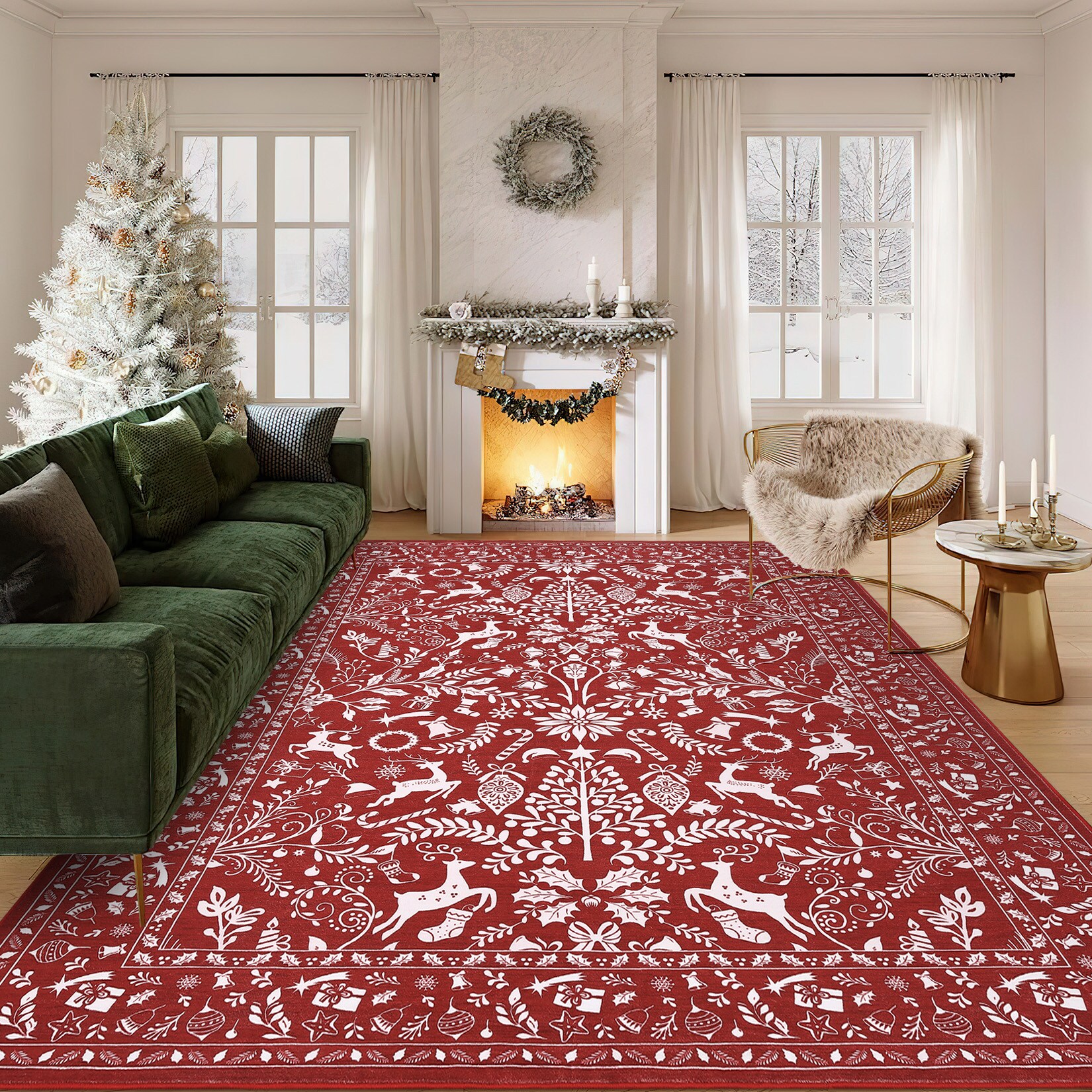 Qeetex 9 x 12 ft Red Christmas Bedroom Living Room Dining Room Nursery ...