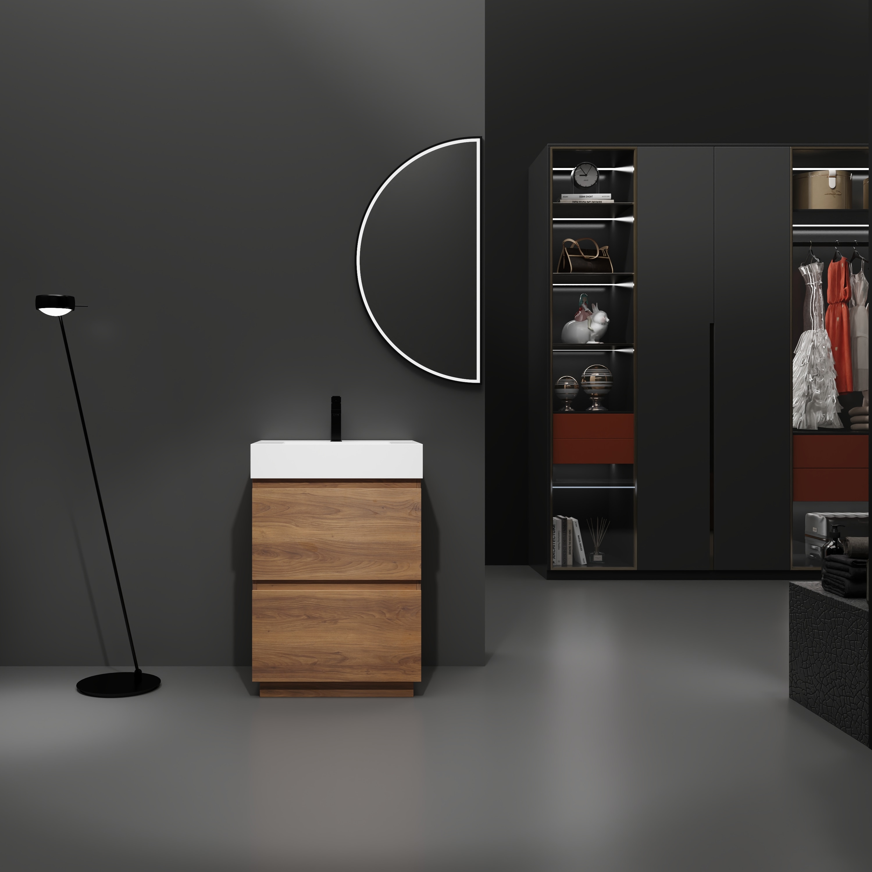Tatayosi 24 Inch Brown Engineering Wood Modern Freestanding Bathroom ...