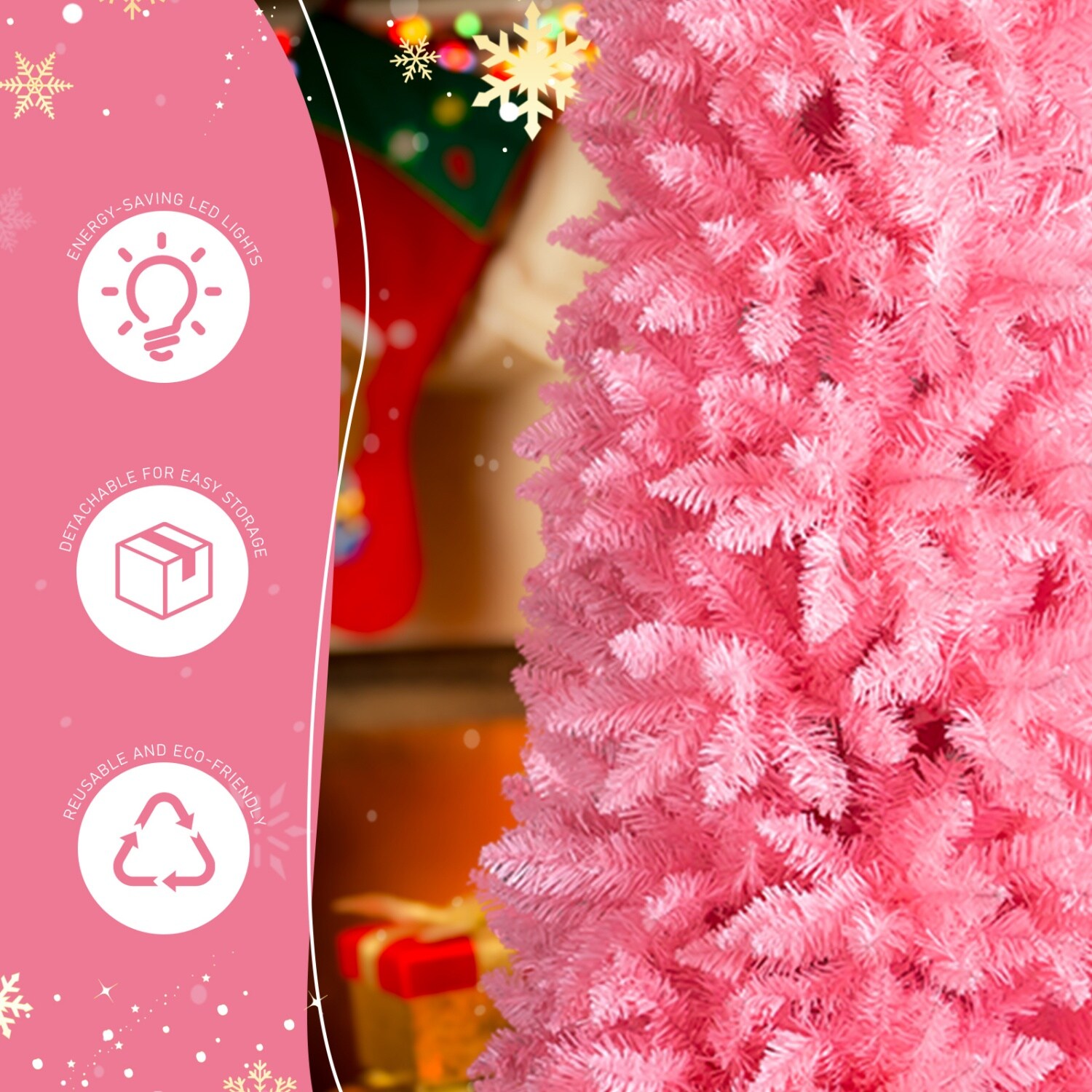 Upsimples 7.5FT Snowy Pink Slim Pencil Christmas Tree 1075 PVC Branch ...