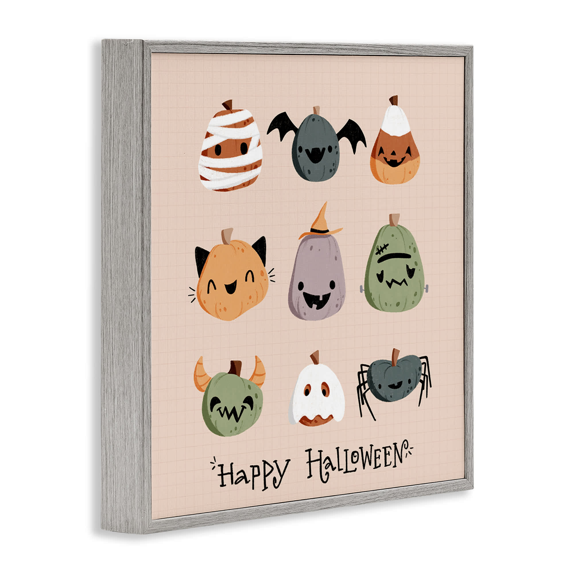 Stupell Industries Cute Halloween Costume Pumpkins Gray Framed Giclee ...