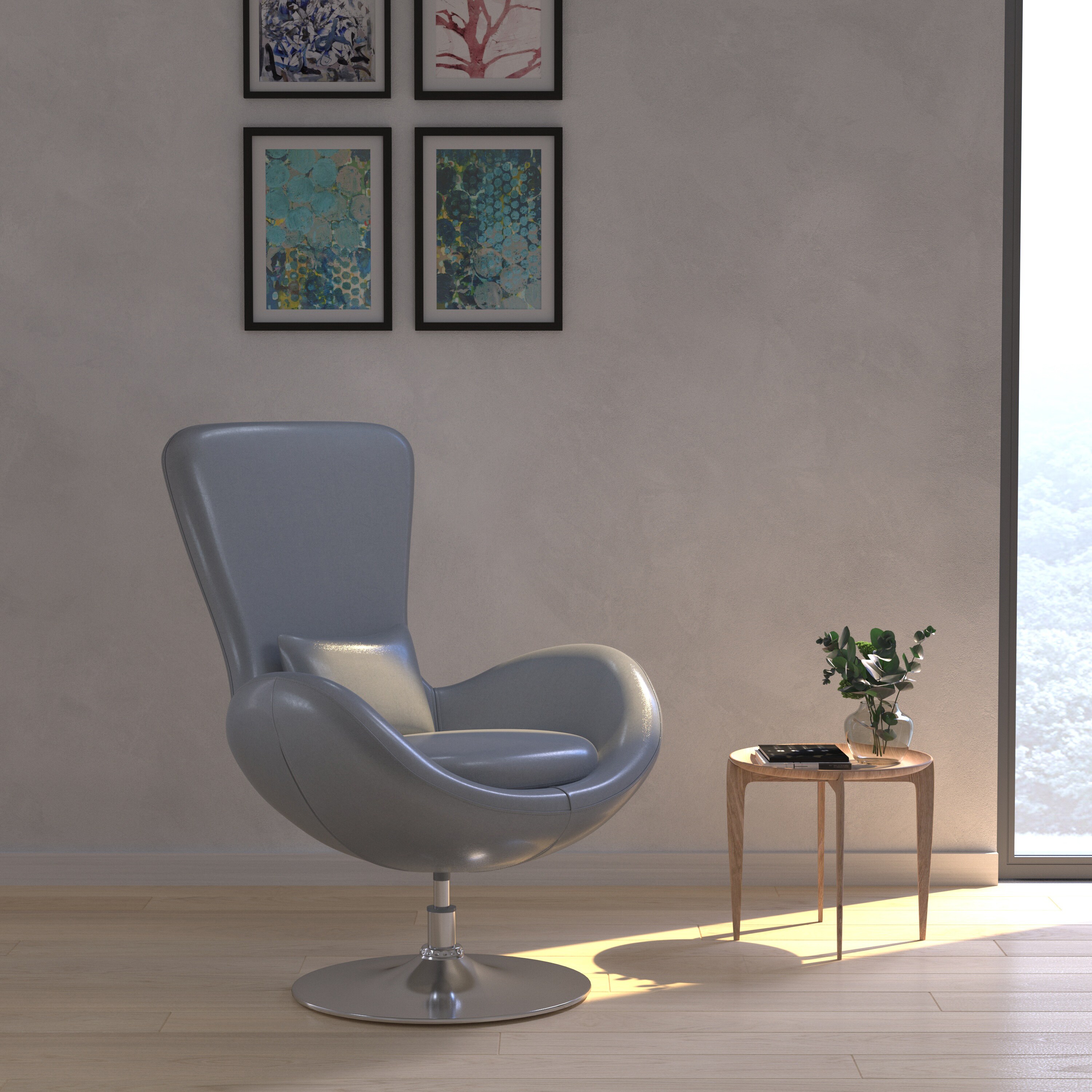 Merrick Lane Soro High-Back Egg Style Lounge Chair in Gray Faux Leather ...