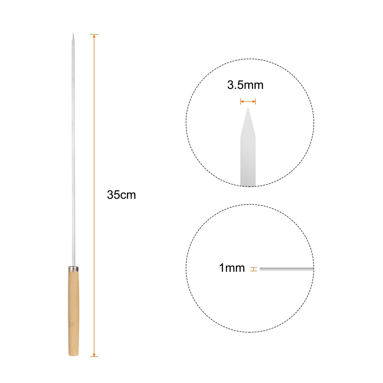 Harfington 24pcs Metal Kebob Skewers 35cmx3.5mmx1mm Stainless Steel ...