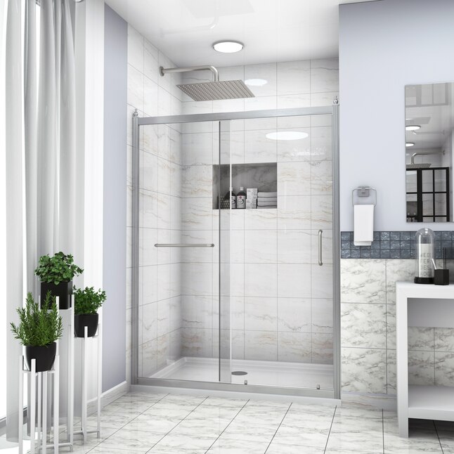 Casainc Brushed Nickel 46 In To 47 In X 72 In Semi Frameless Sliding