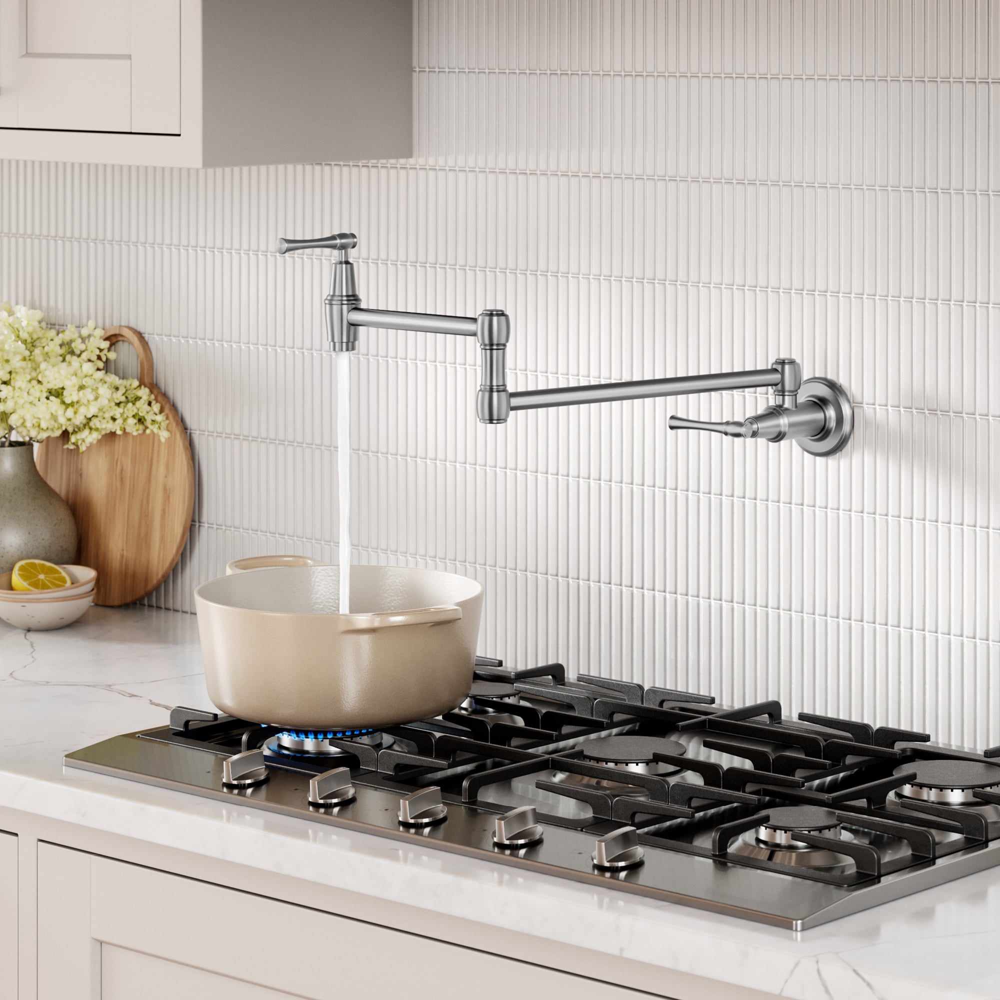 Kraus Allyn Stainless Steel Double Handle Wall-mount Pot Filler Kitchen ...