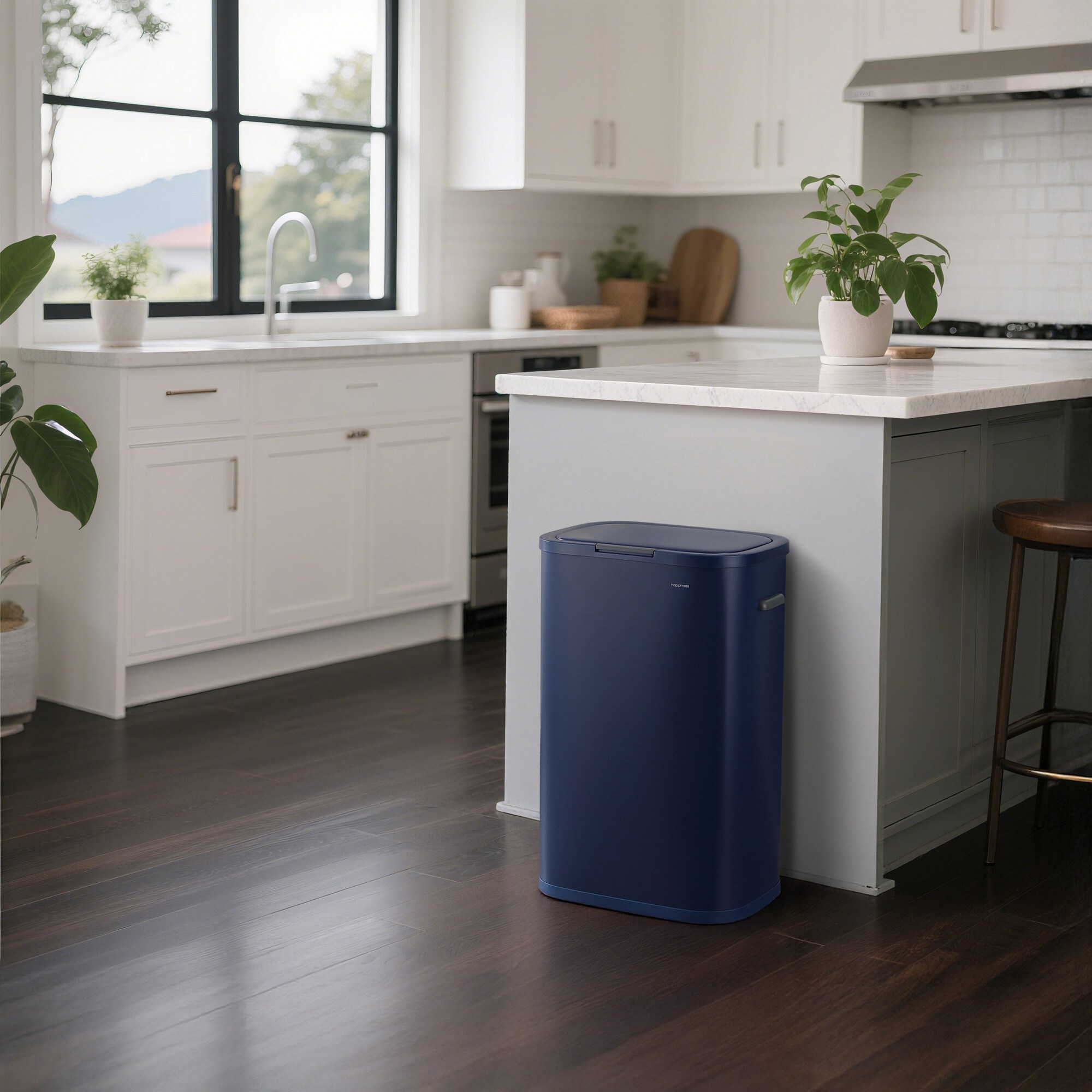 happimess 14.5 Gallon Denim Blue Metal Indoor Kitchen Touch Bar Trash ...