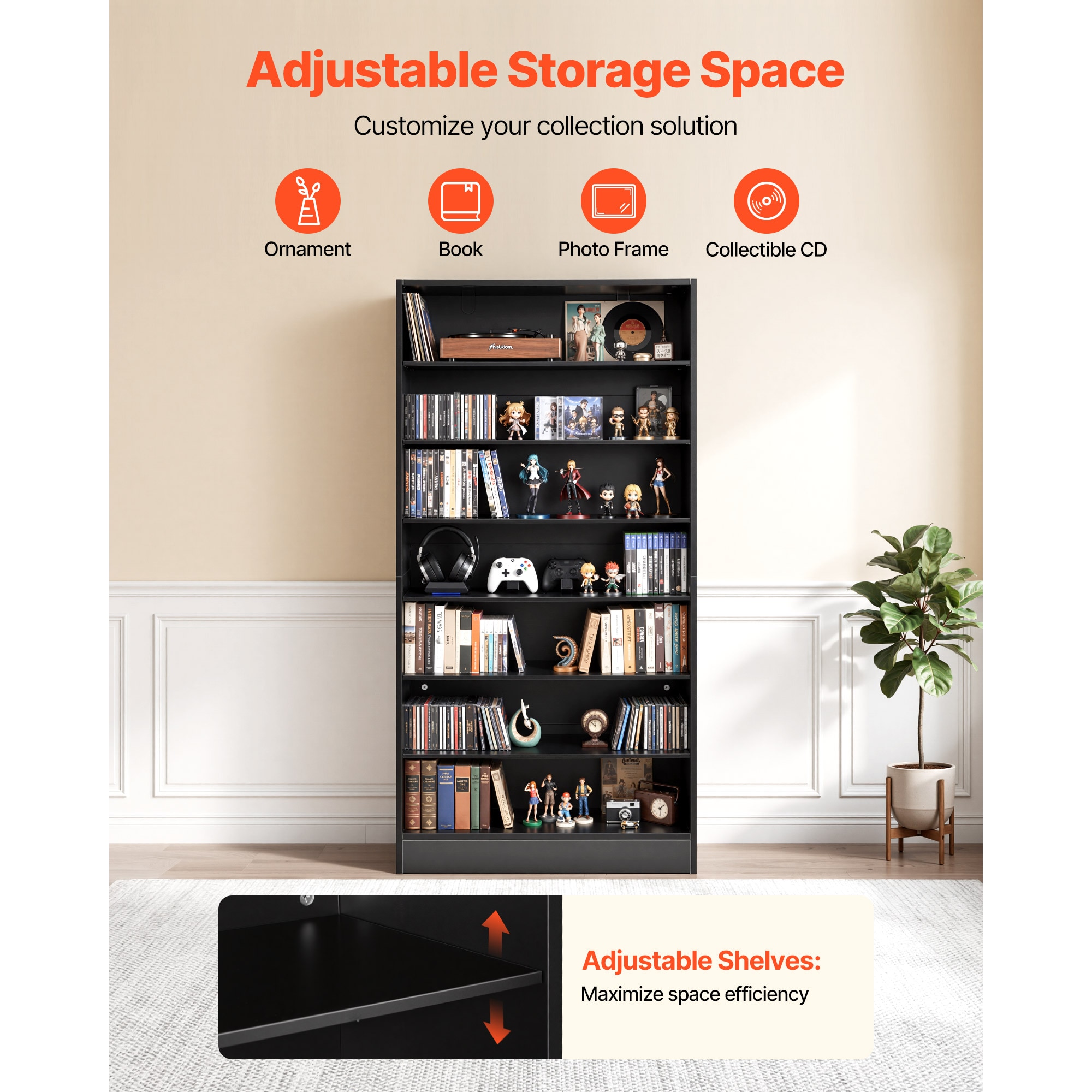 VEVOR Media Storage Cabinet 7-Tier DVD Shelf Organizer 27.56 x 11.81 x ...
