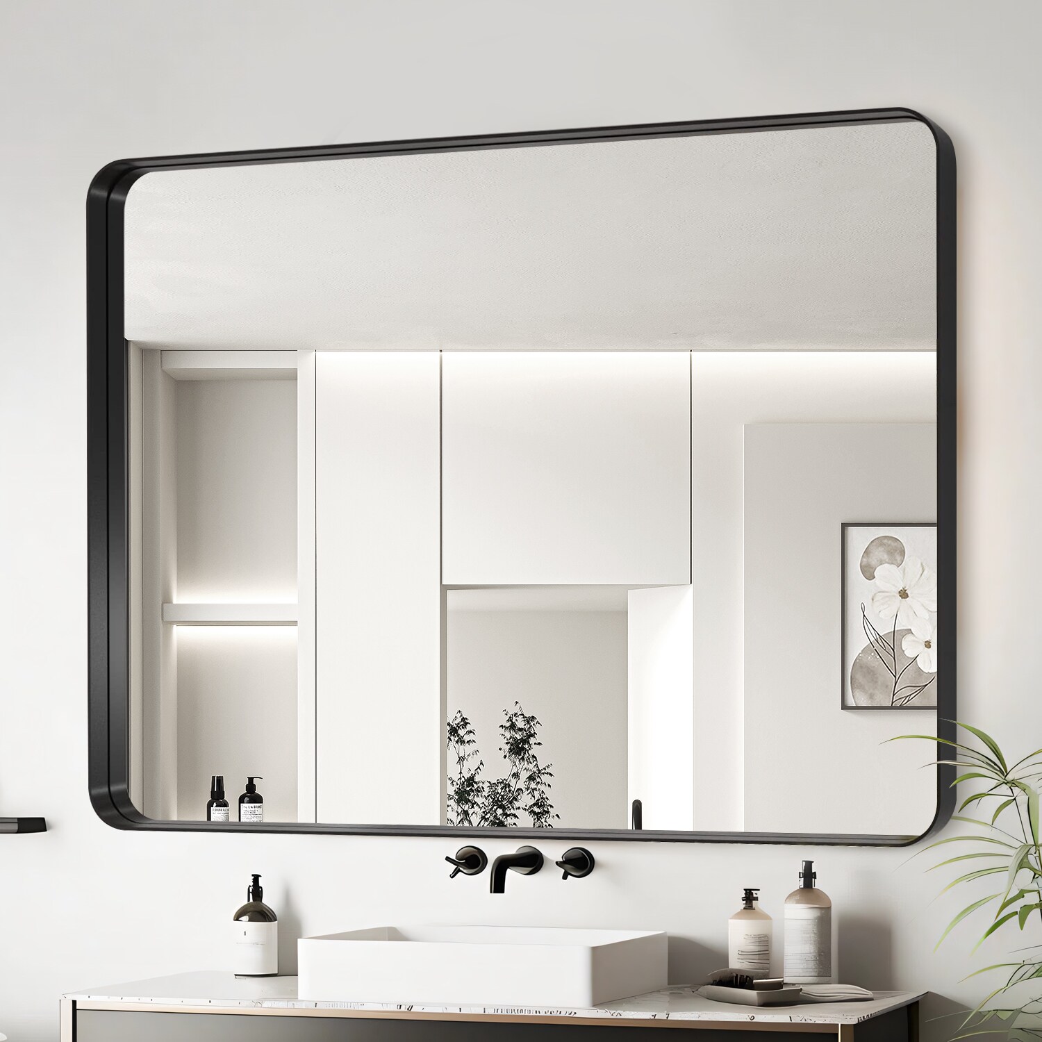 CALVON 48x32 Inch Black Aluminium Frame Vertical Mount Mirror in the ...