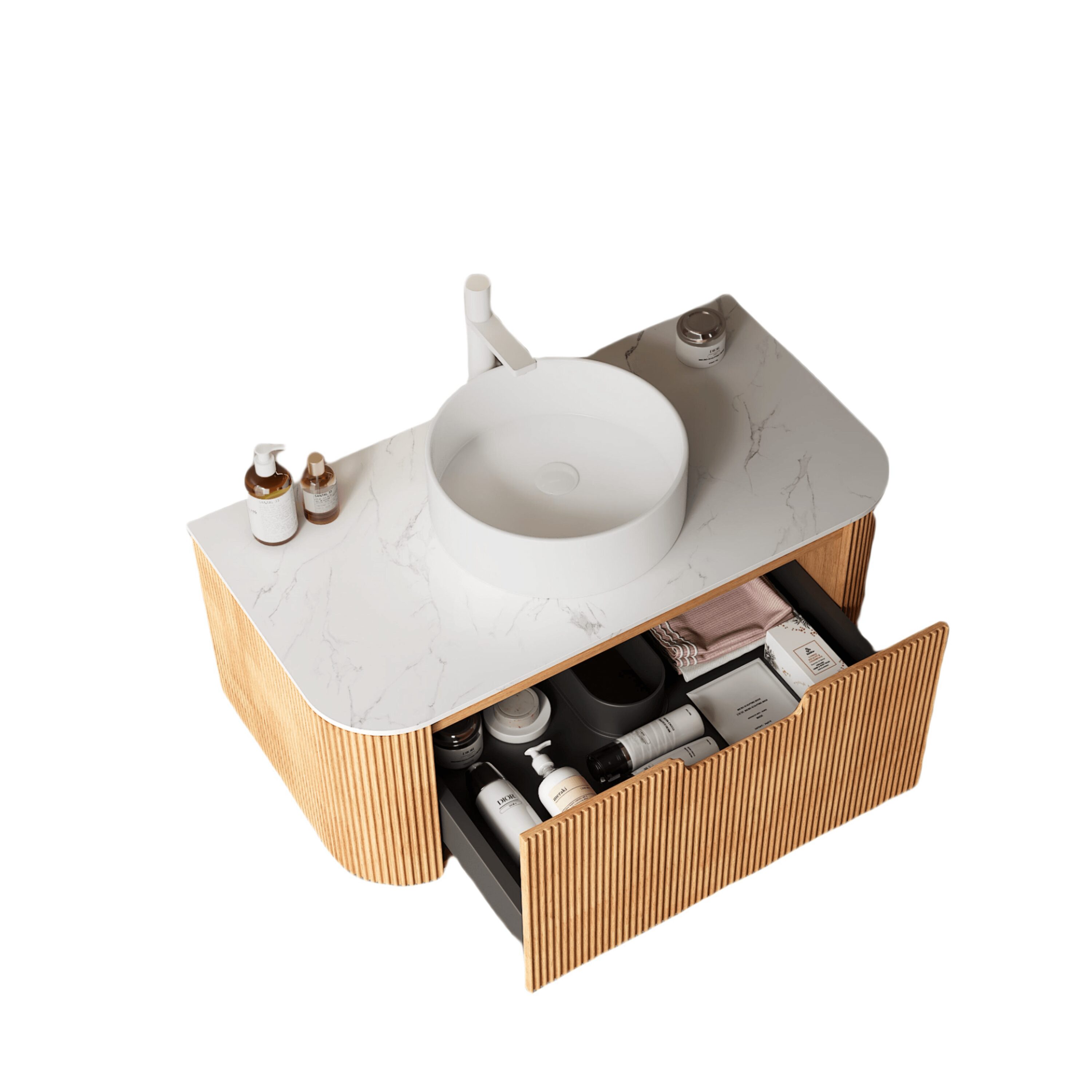 LUXEYARD 36in Bathroom Vanity with Sink Wall-Mounted Floating Curved ...