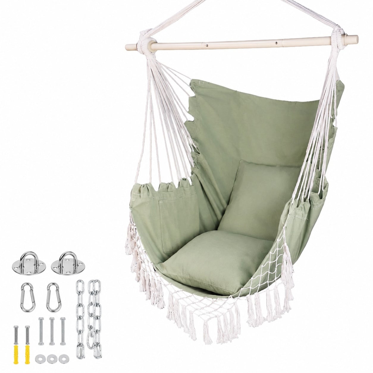 Aoibox Large Portable Hanging Rope Swing Hammock Chair in Green with 2 ...