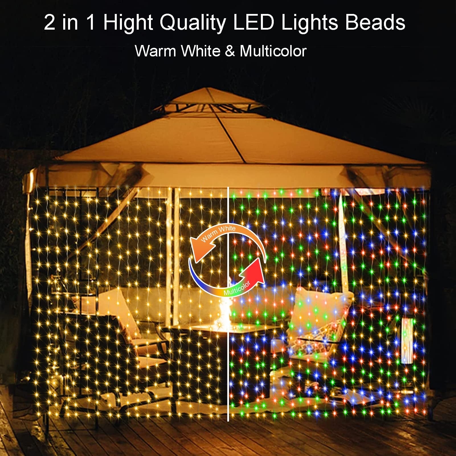 Anqtovp 300 LED Curtain Lights 1 Set Color Changing Waterproof Outdoor ...