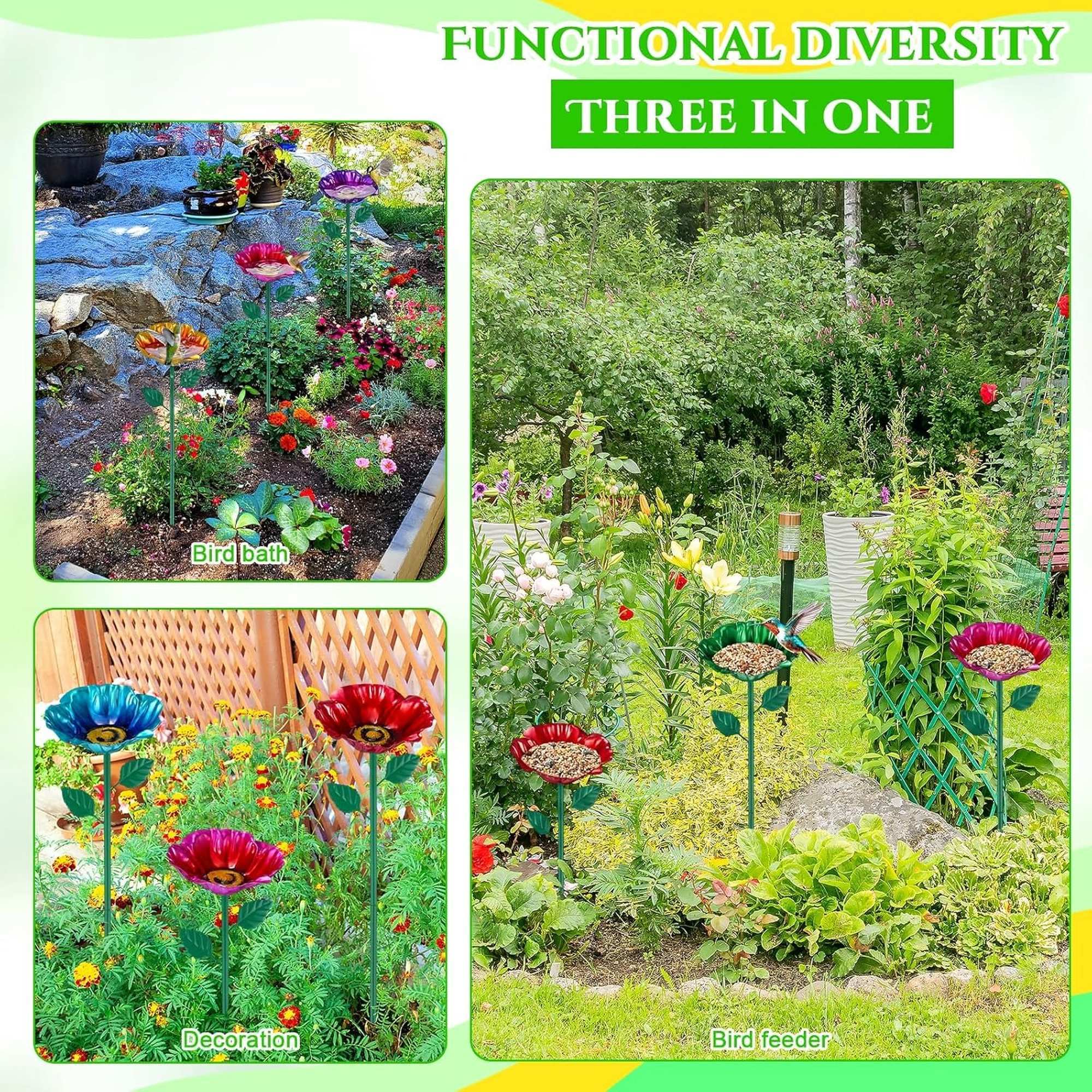 Angel Sar 6 Pcs Metal Bird Baths for Outdoors Flower Pattern Bird Bath ...