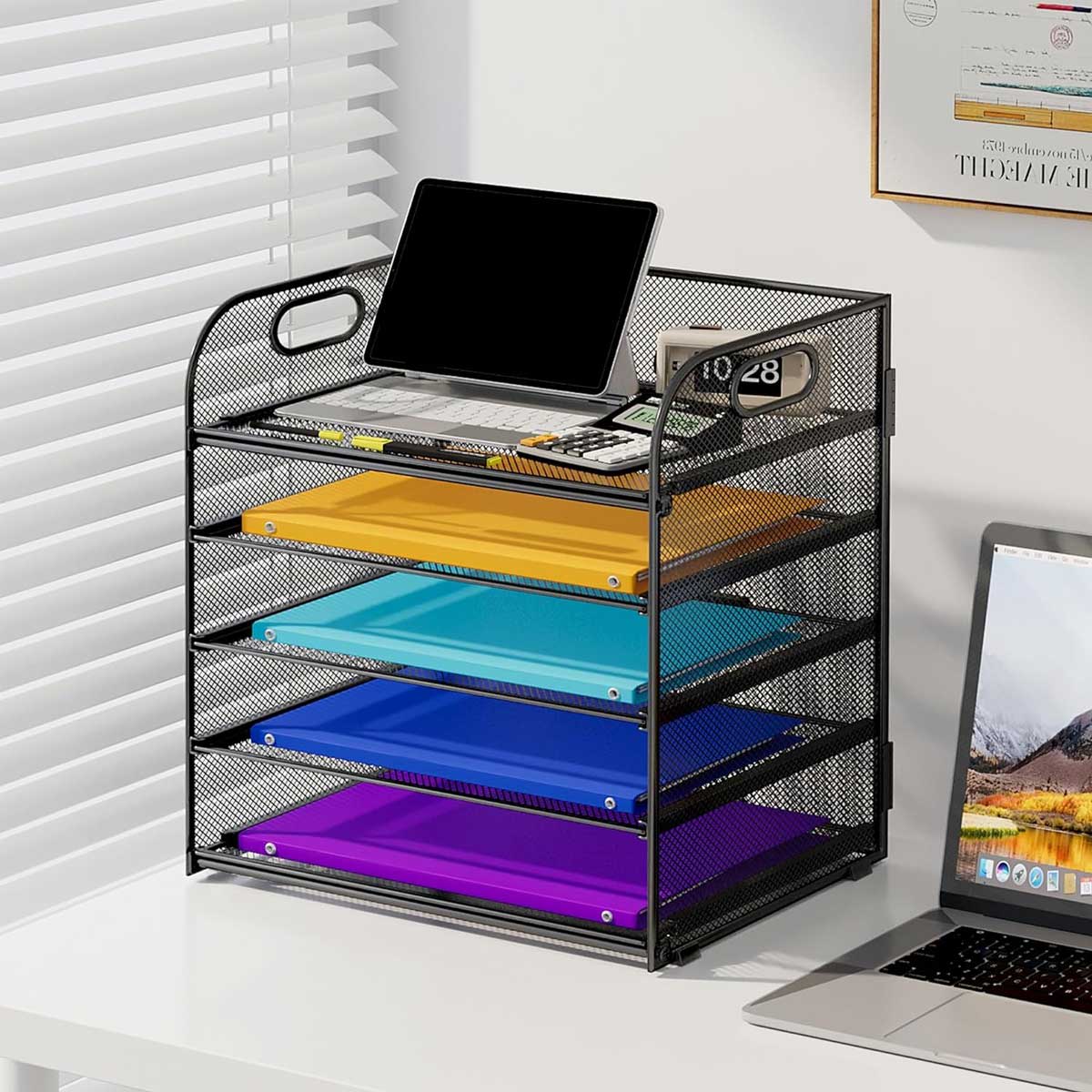 Aoibox 5 Tier Metal Mesh Desk Organizer with Handle Black Desktop Paper ...