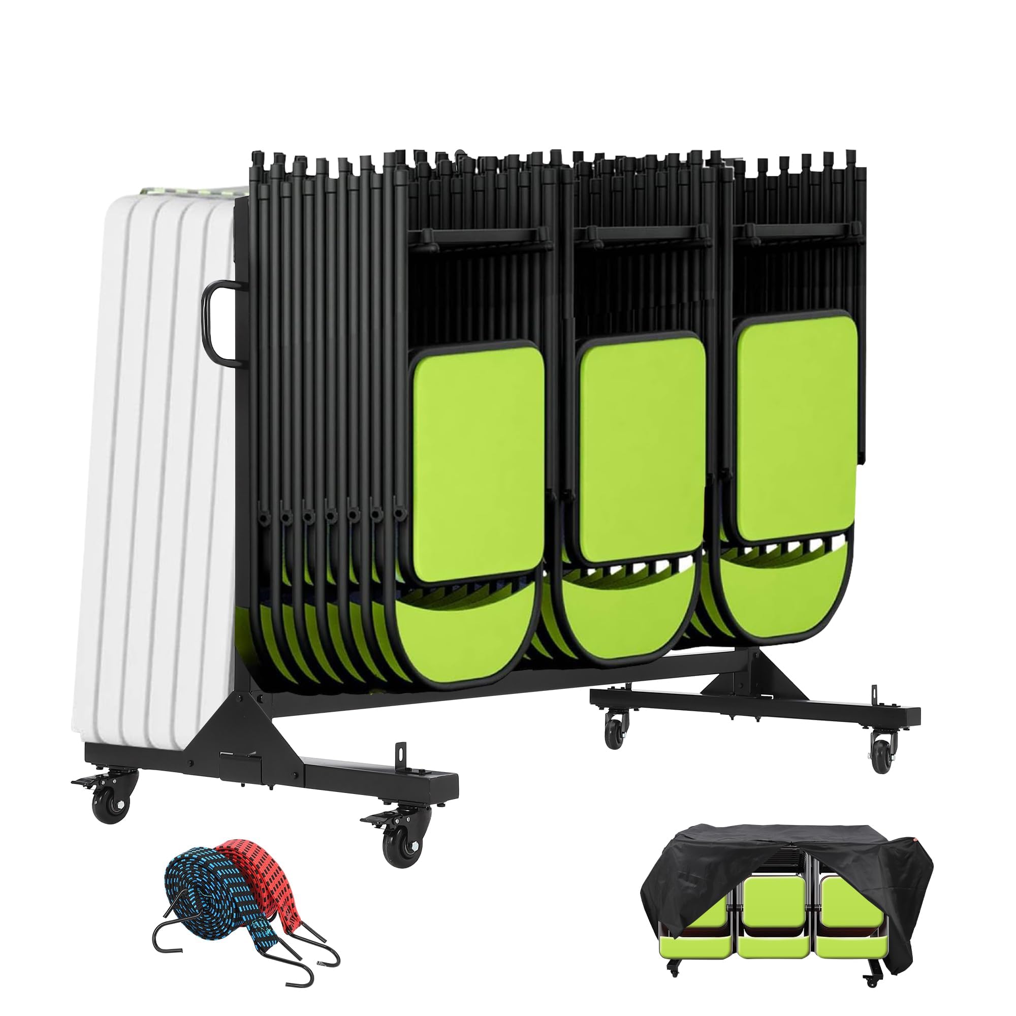 GarveeLife 1 Tier 800lb Capacity Heavy Duty Folding Chair Cart Double ...