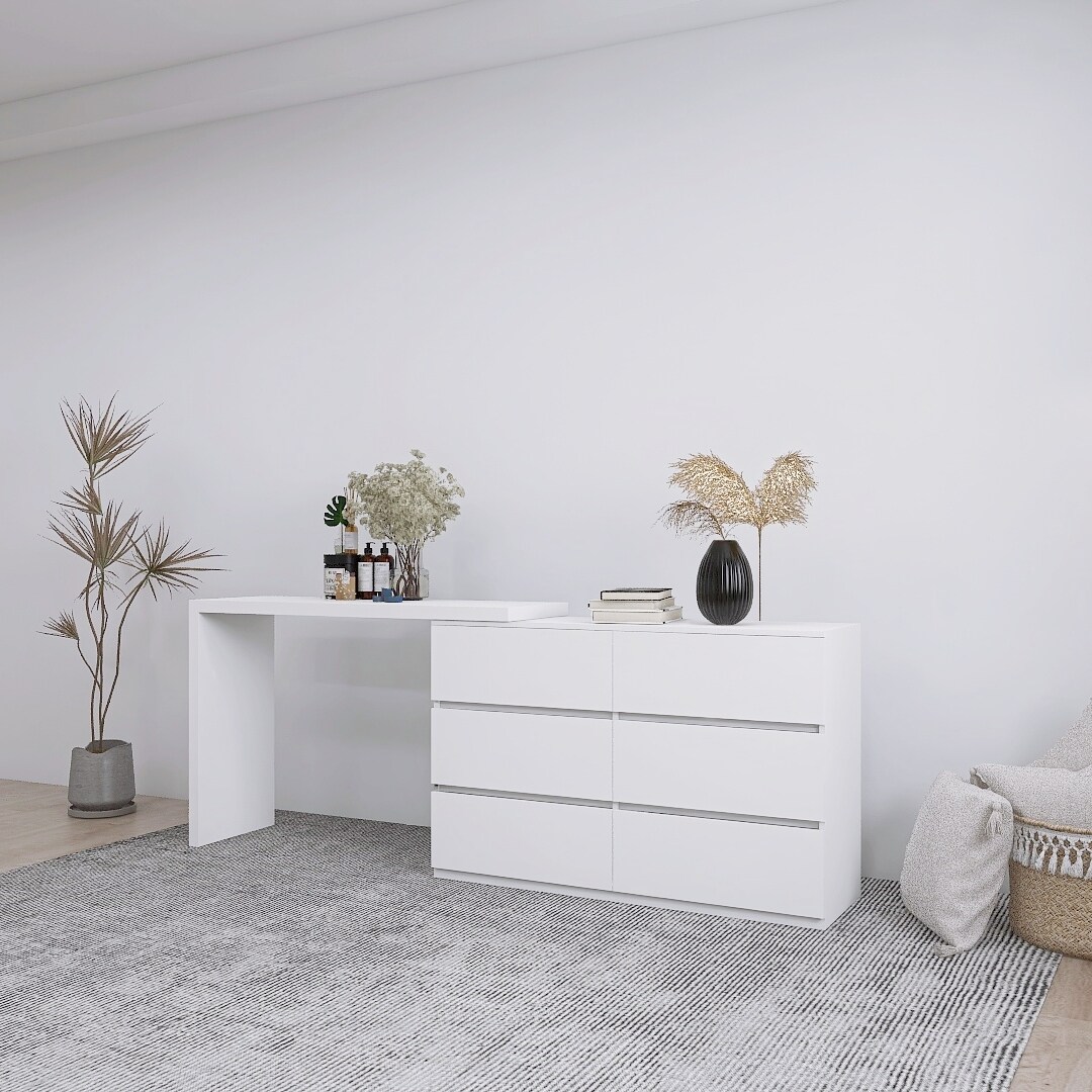Huluwat Extended Desktop 6 Drawers Chest of Drawer without Handle White ...