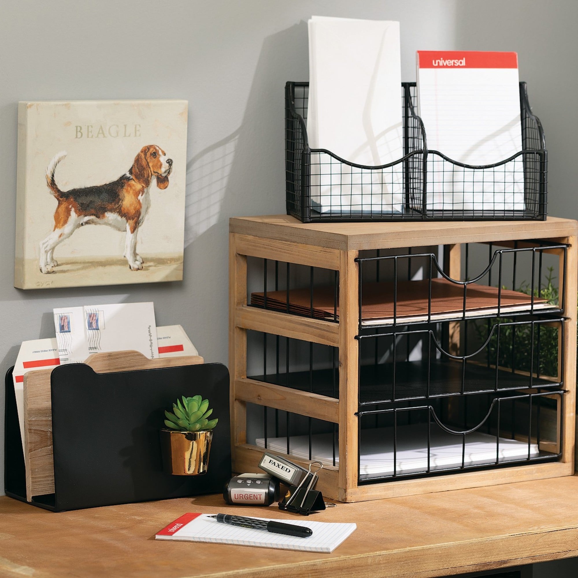 Sullivans 3-Compartment Brown and Black Wood Desktop Drawer Organizer ...