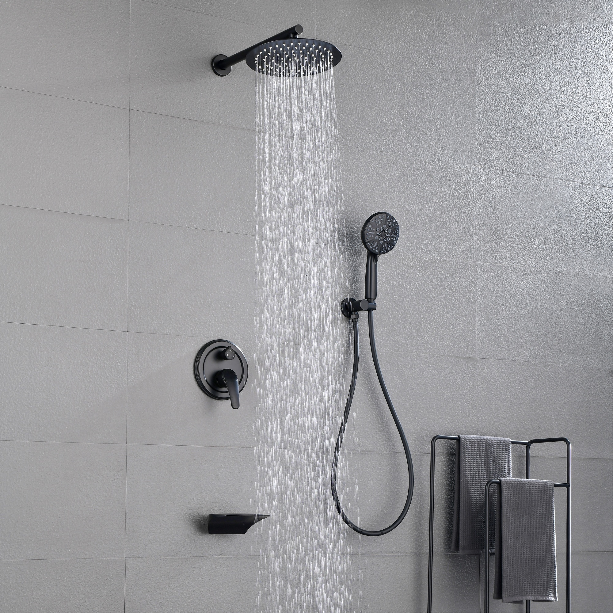 Boyel Living Matte Black 10-Inch Rain Shower System Brass SUS304 3 ...