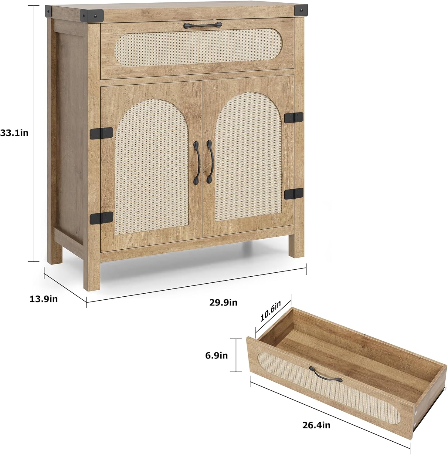 Qeetex 29.9 inches Small Rattan Buffet Cabinet with Storage Kitchen ...