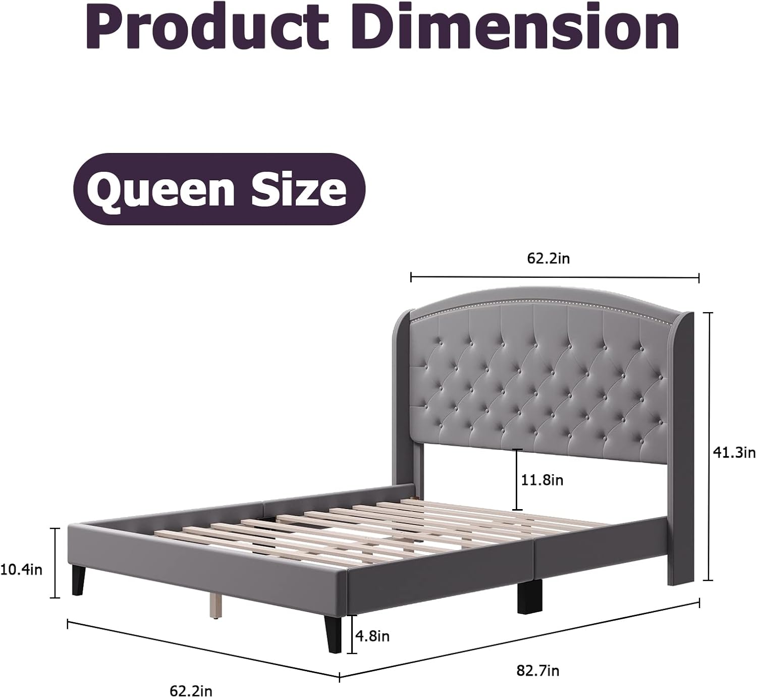 Garvee Queen Bed Frame Platform Upholstered Bed Frame with Button ...