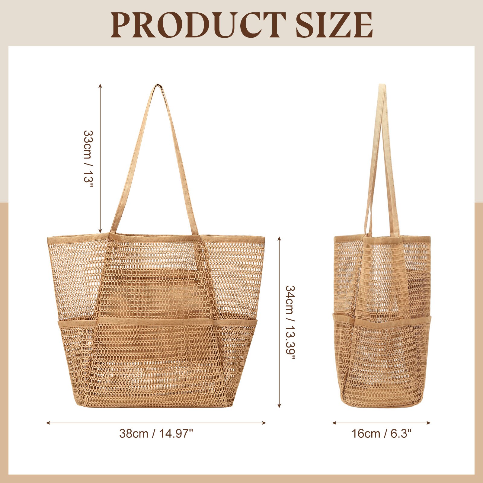 Unique Bargains Woven Tote Bag Foldable Large Capacity Mesh Shoulder ...