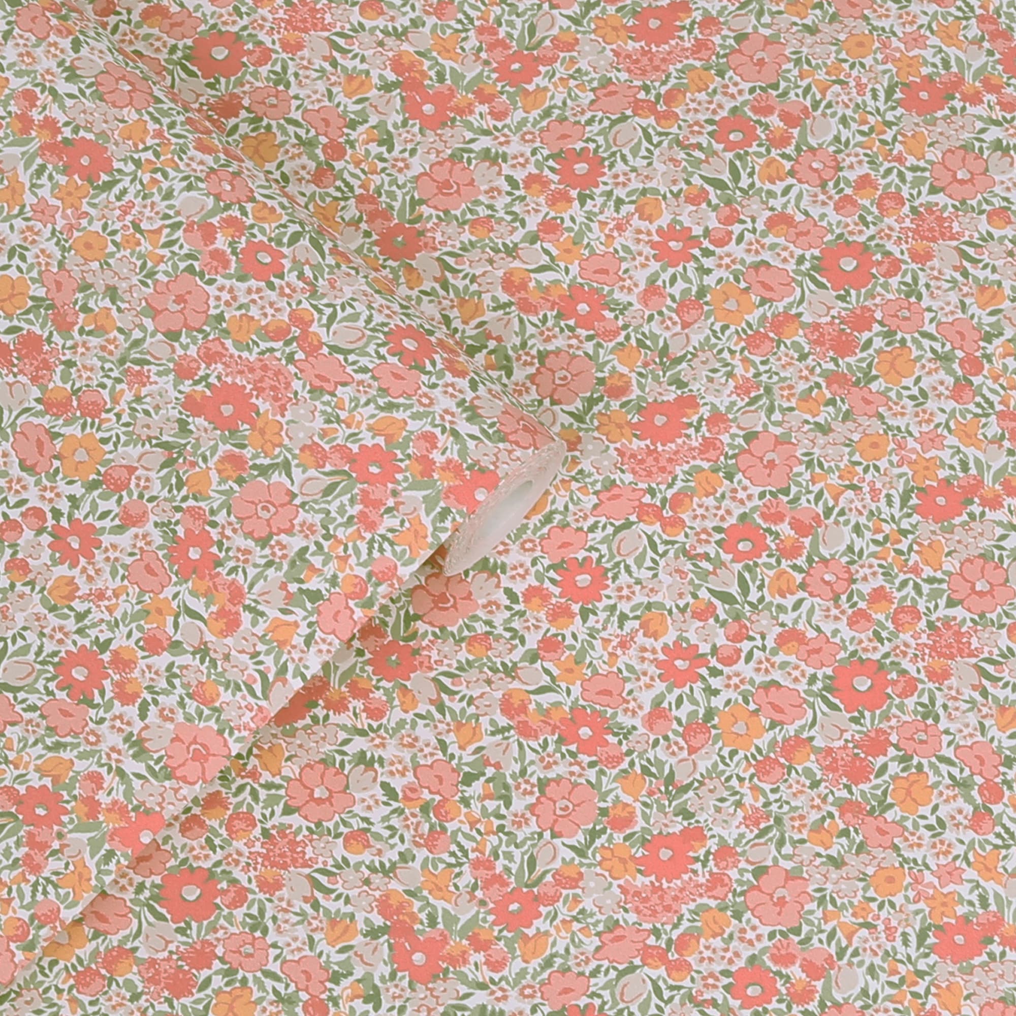 Laura Ashley 56-sq ft Coral Pink Non-woven Floral Unpasted Wallpaper in ...