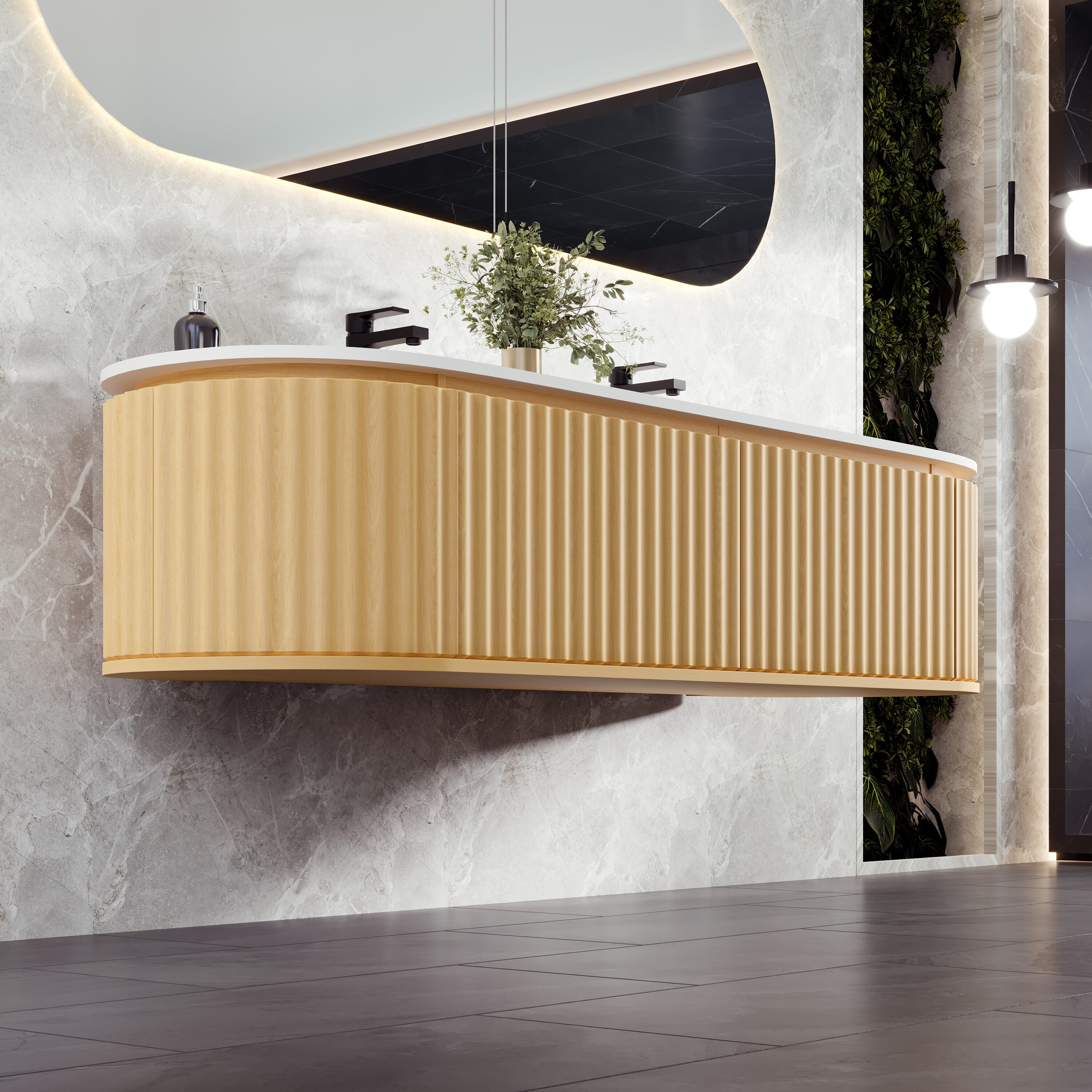 Eviva Haven 71-in Natural Oak Double Sink Floating Bathroom Vanity with ...